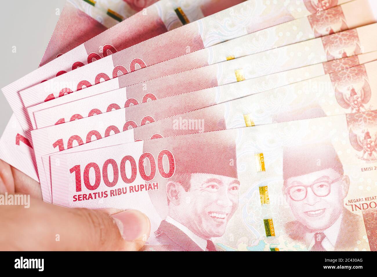 Indonesian rupiah currency notes in one hundred thousand denomination ...