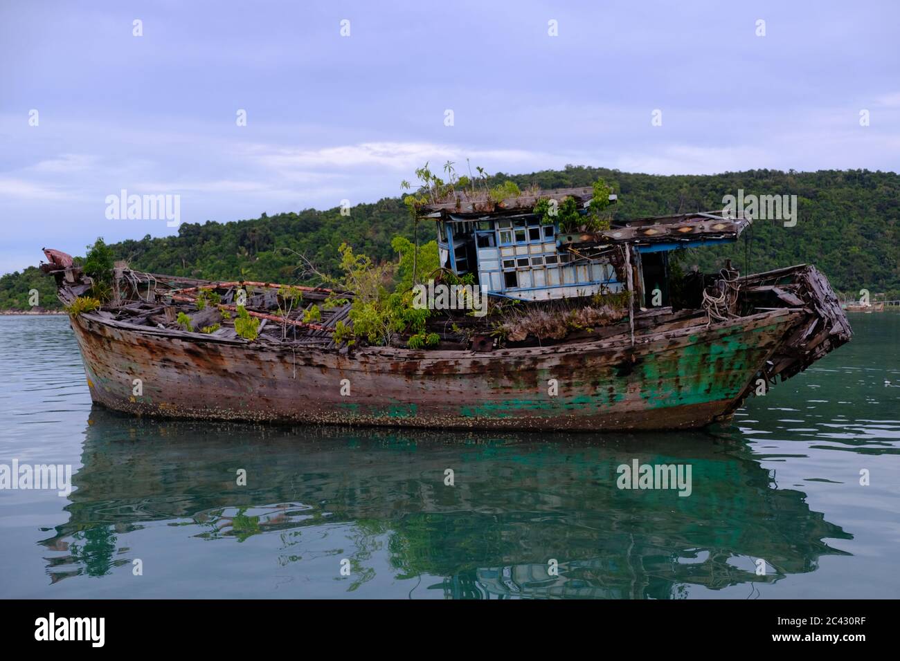 Indonesia Riau Islands Anambas islands old shipwreck overgrown and ...