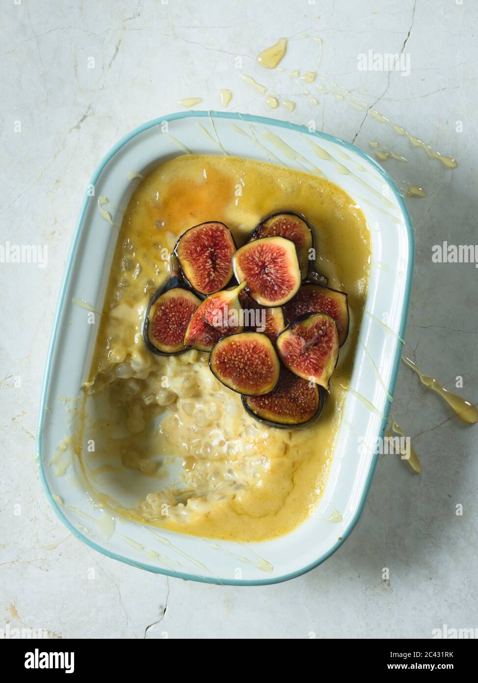 Tapioca pudding with caramelised figs Stock Photo - Alamy