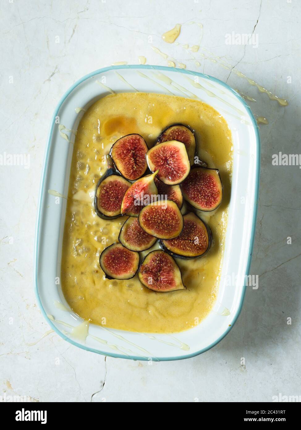 Tapioca pudding with caramelised figs Stock Photo - Alamy