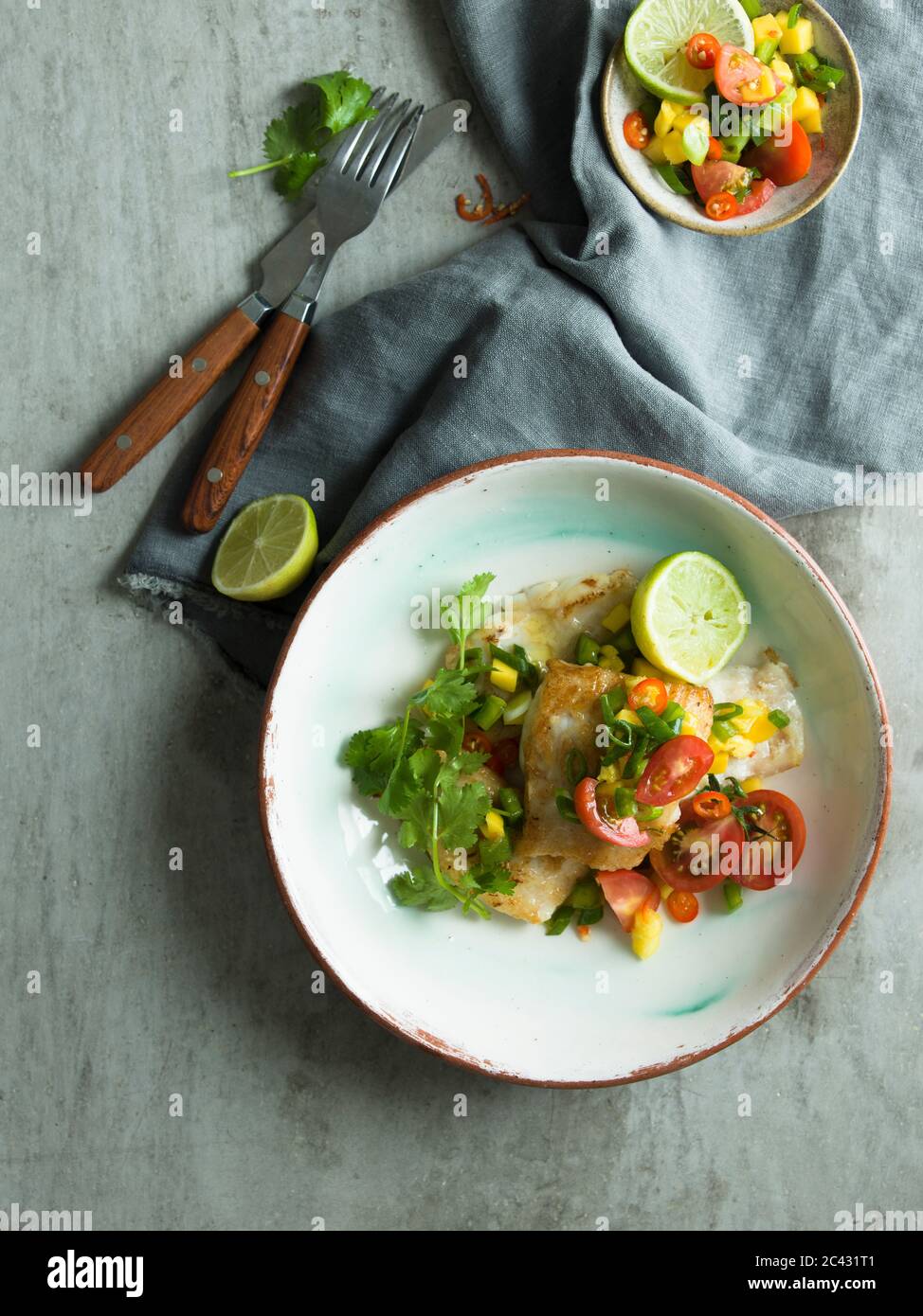 Grilled Fish with salsa Stock Photo - Alamy