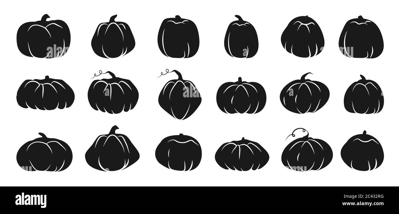 Set of Autumn pumpkin glyph icons with white line. Symbol Thanksgiving ...