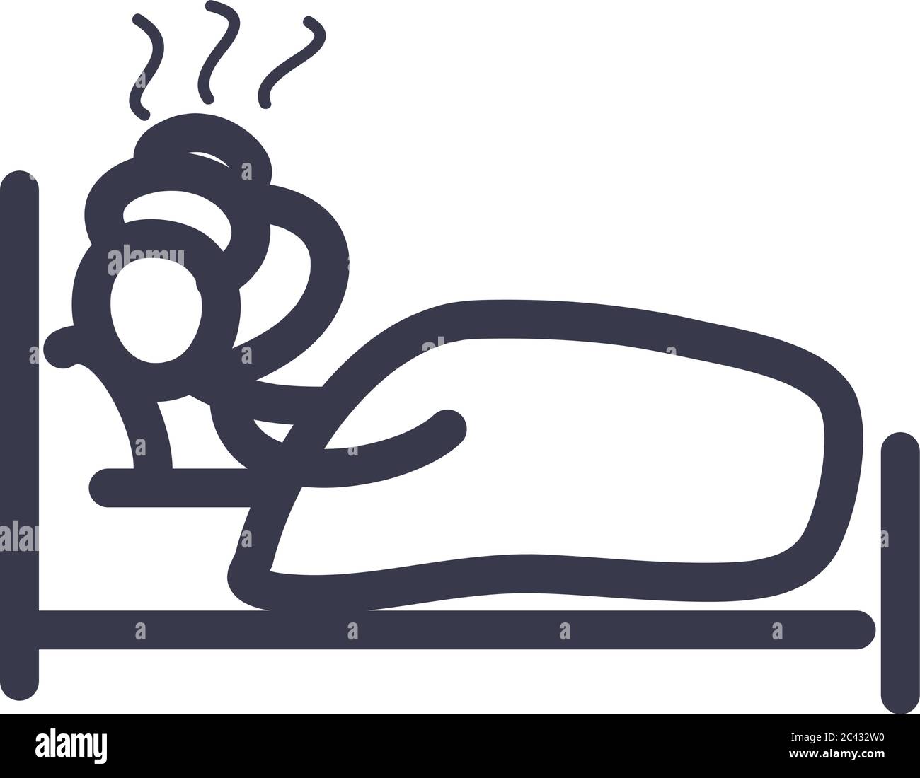 Stickfigure with fever on bed fill style icon design of Medical care ...