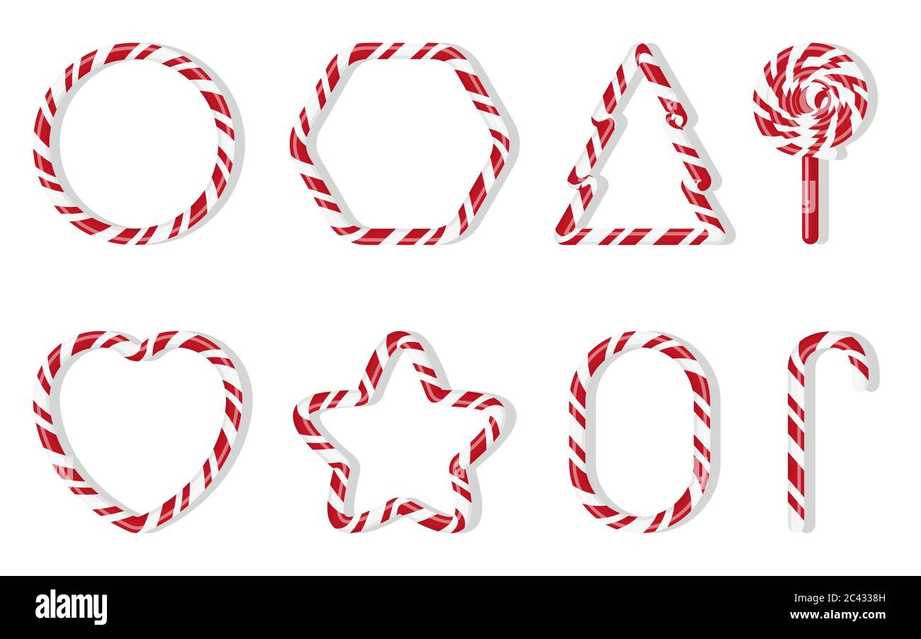 Christmas candies with different shape spiral pattern set. Red and ...
