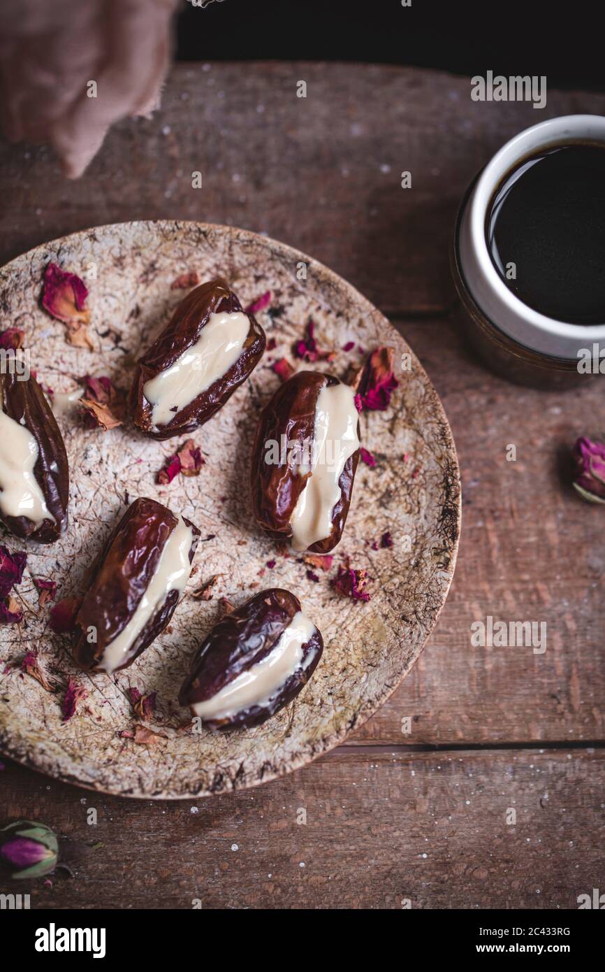 Dried dates filled with cashew butter Stock Photo - Alamy