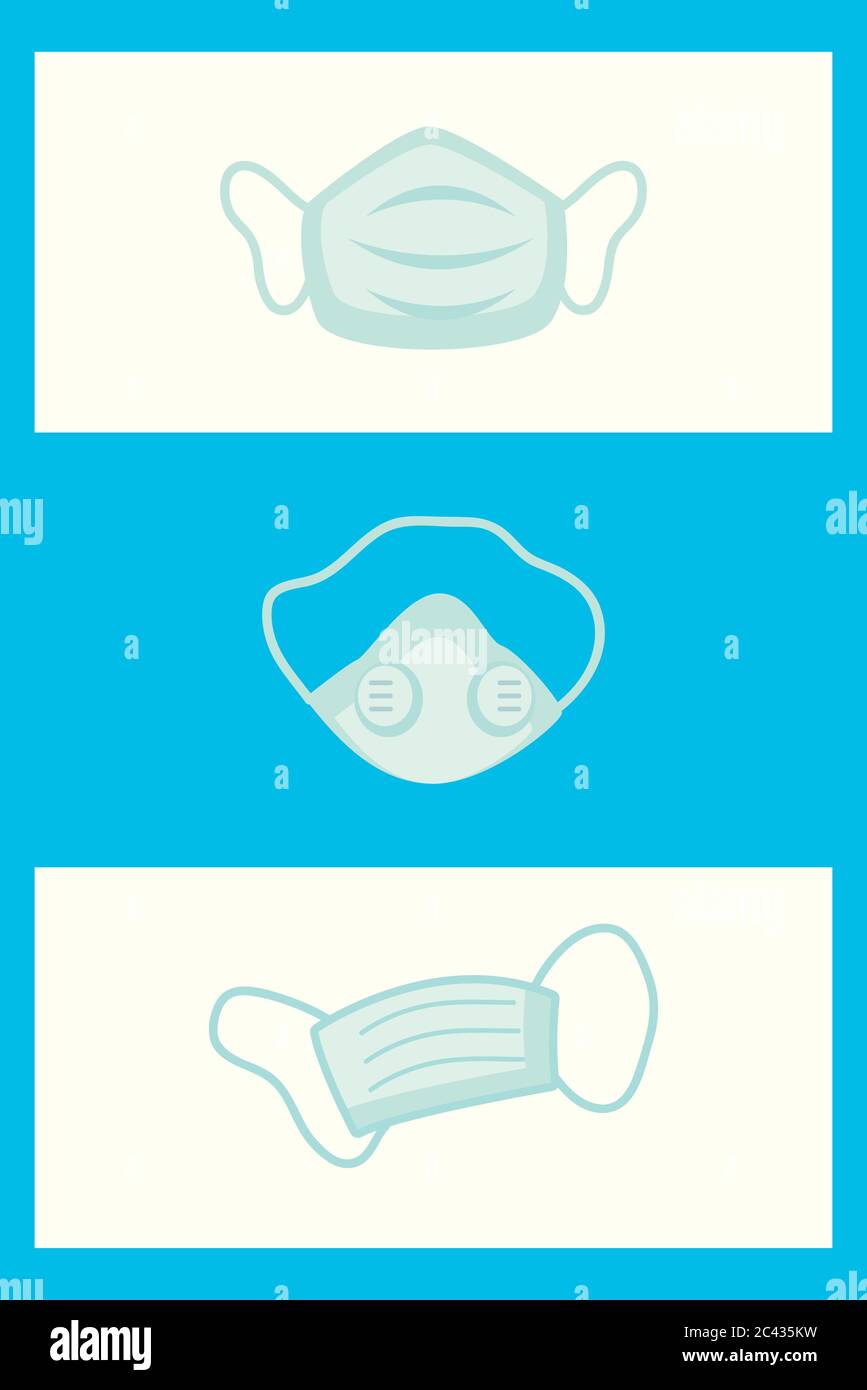 White masks set design of Medical care and covid 19 virus theme Vector ...