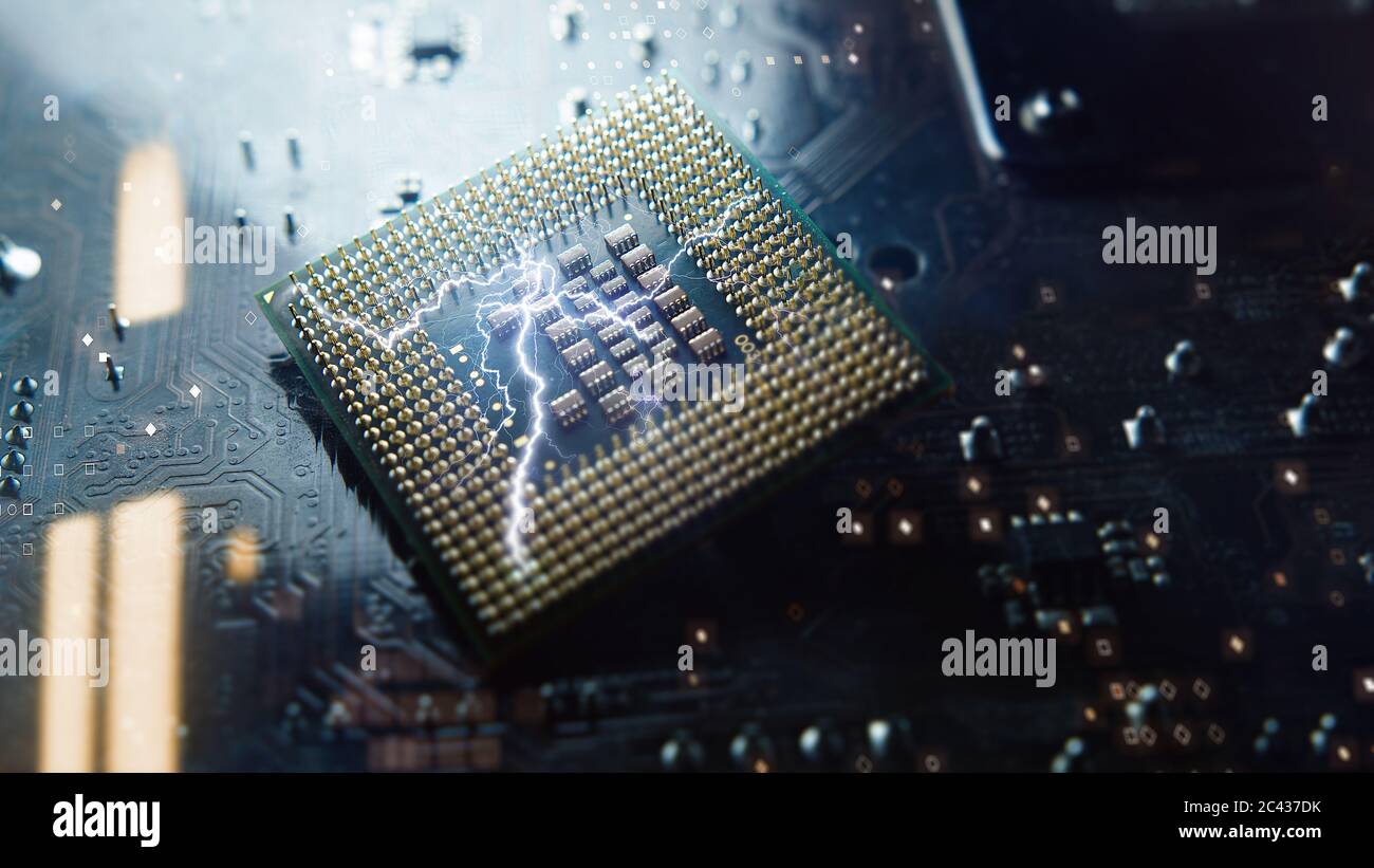 Great looking processor, electric current CPU concept on a motherboard ...