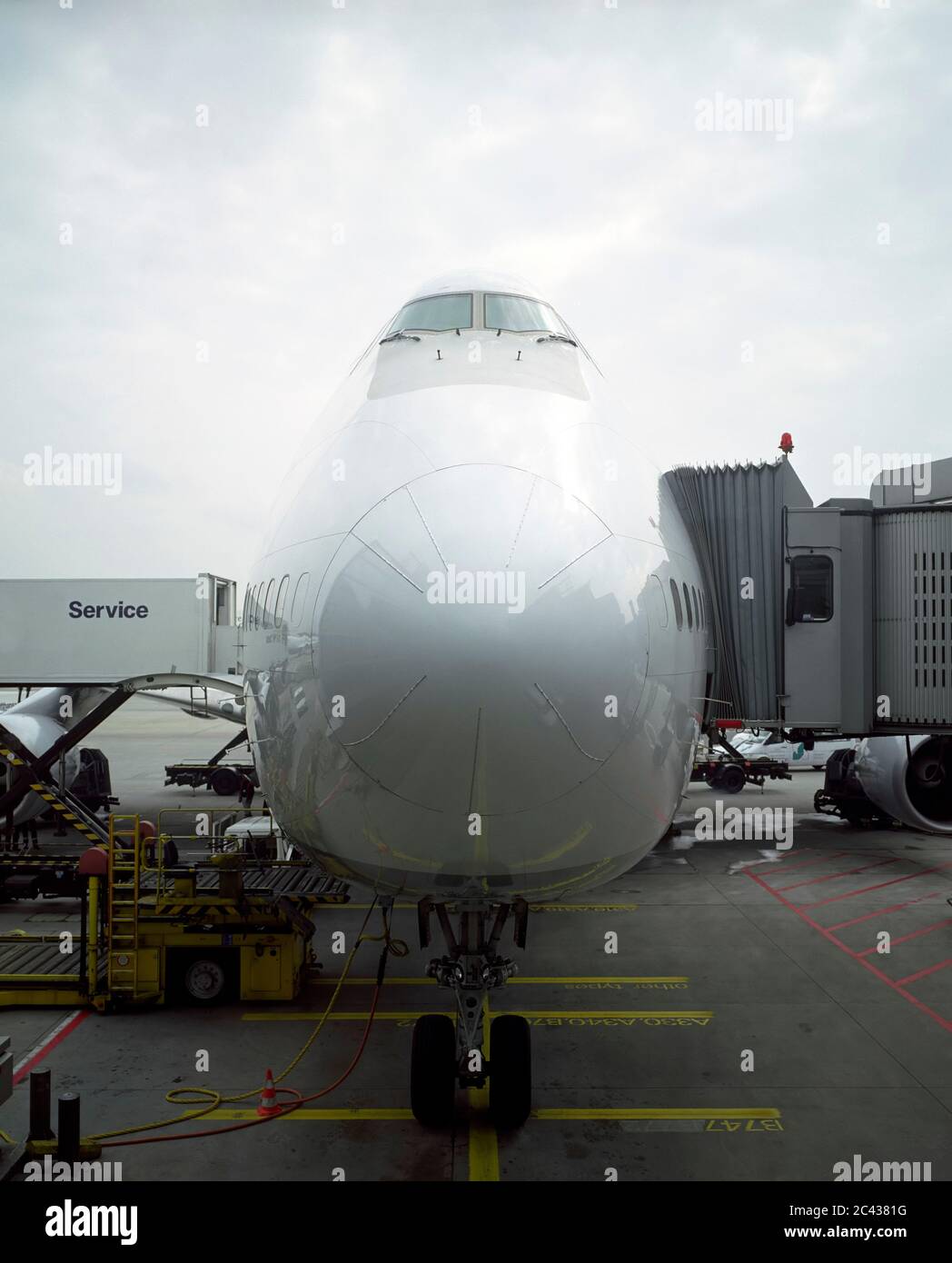 The nose of an airplane - preparation - airport Stock Photo - Alamy