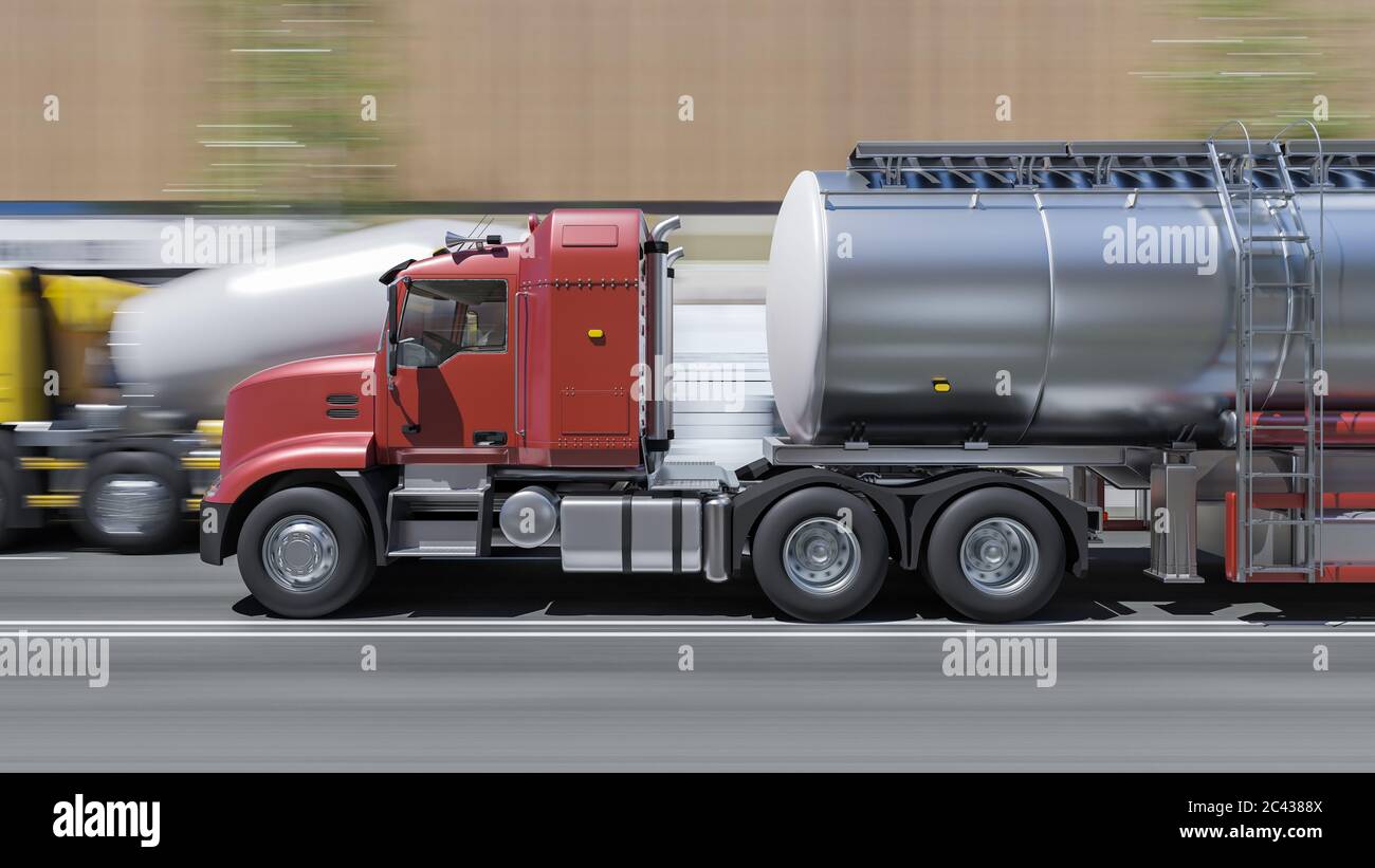 Fuel Tanker in Motion 3D Rendering Stock Photo - Alamy