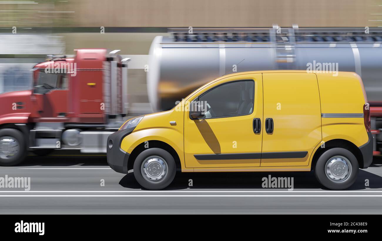 Mini Van in Motion 3D Rendering Stock Photo - Alamy