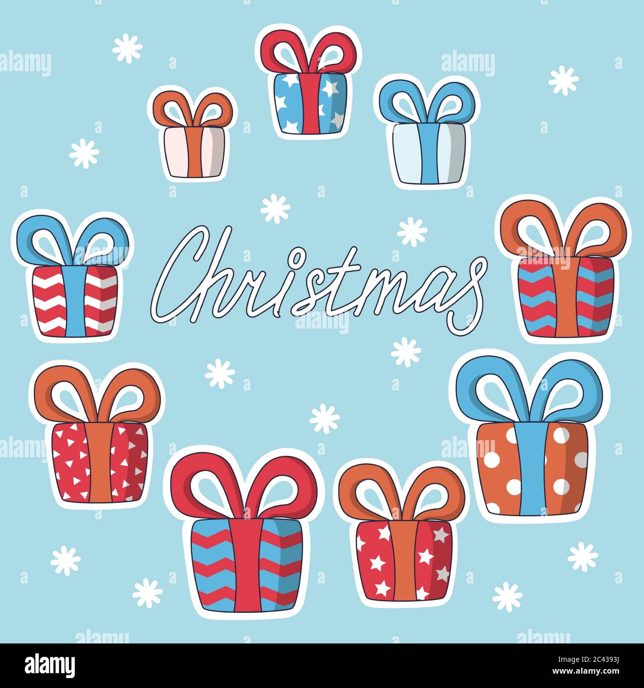 Christmas presents of various size and color. Vector illustration in ...