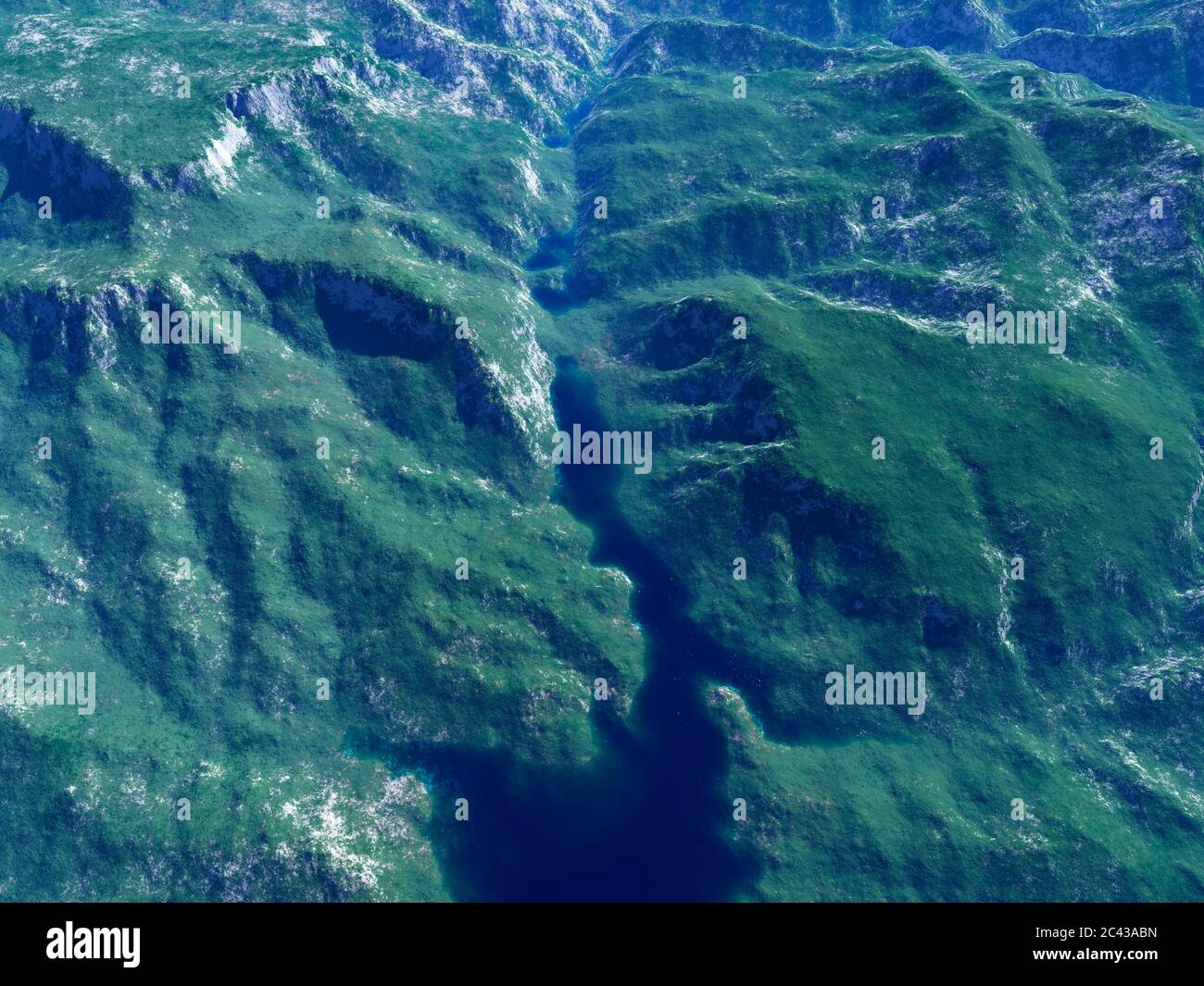 Mountain landscape seen from space, CGI Stock Photo - Alamy