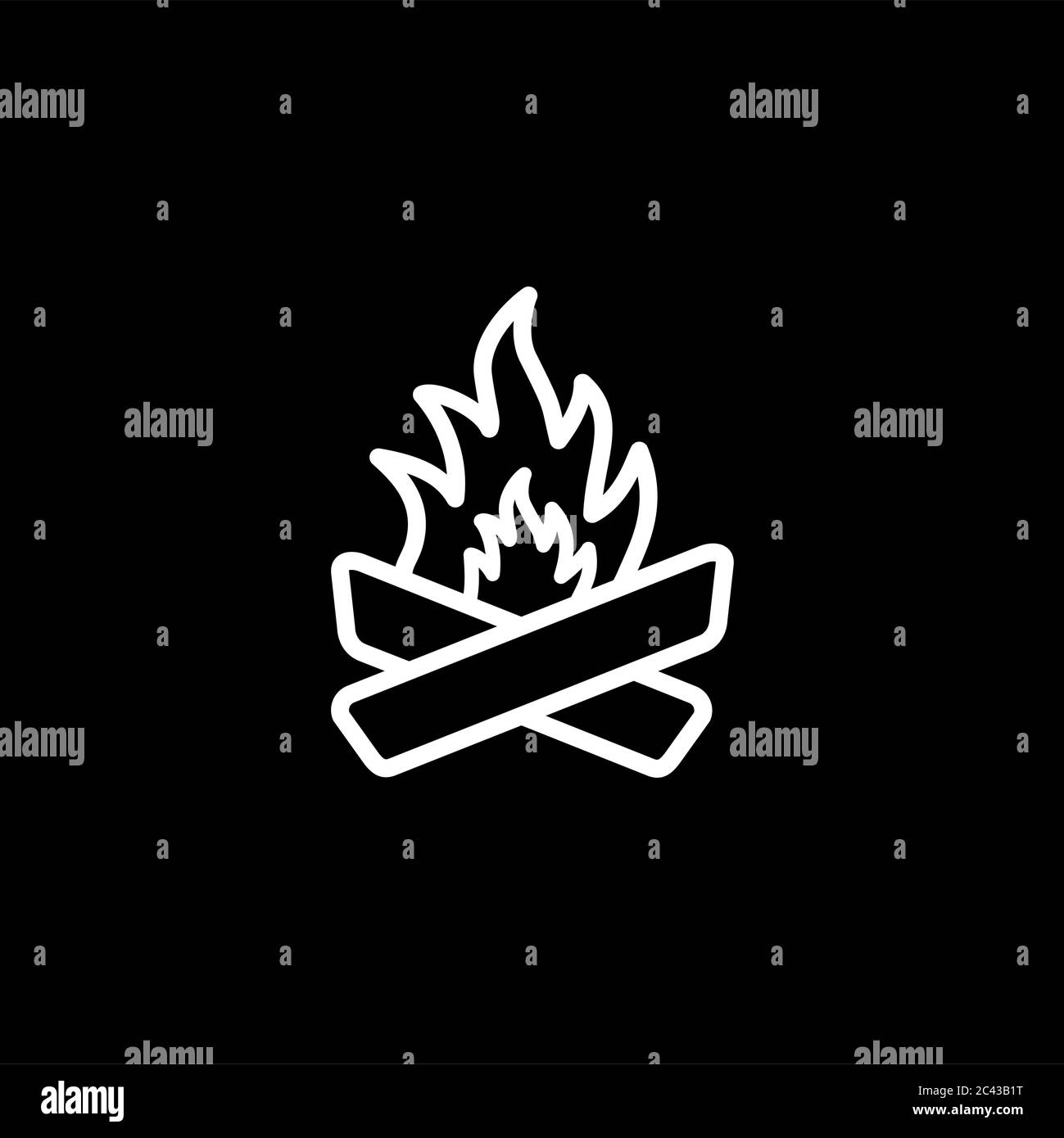 Camp Fire Line Icon On Black Background. Black Flat Style Vector ...