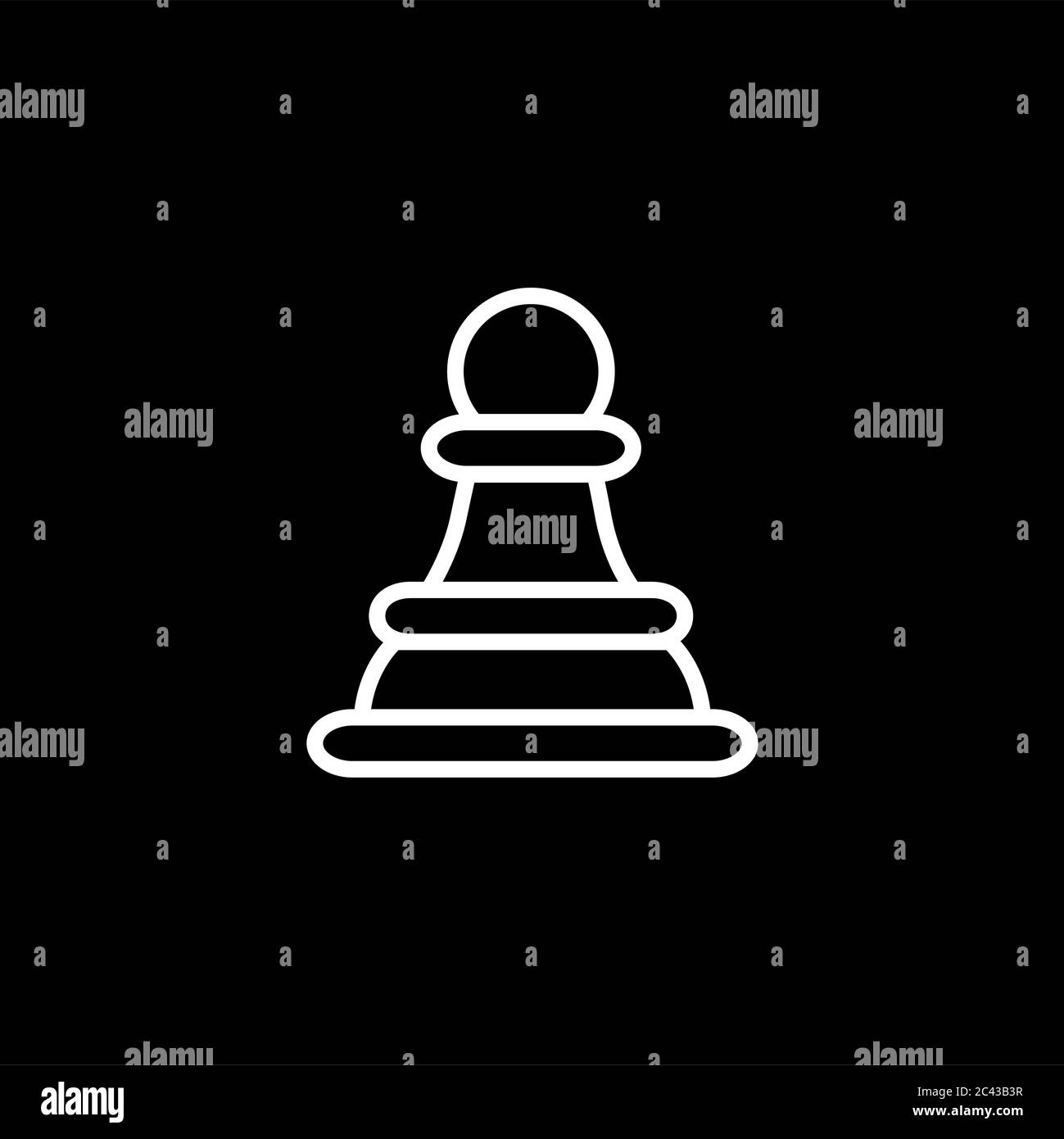 Chess Pawn Line Icon On Black Background. Black Flat Style Vector ...