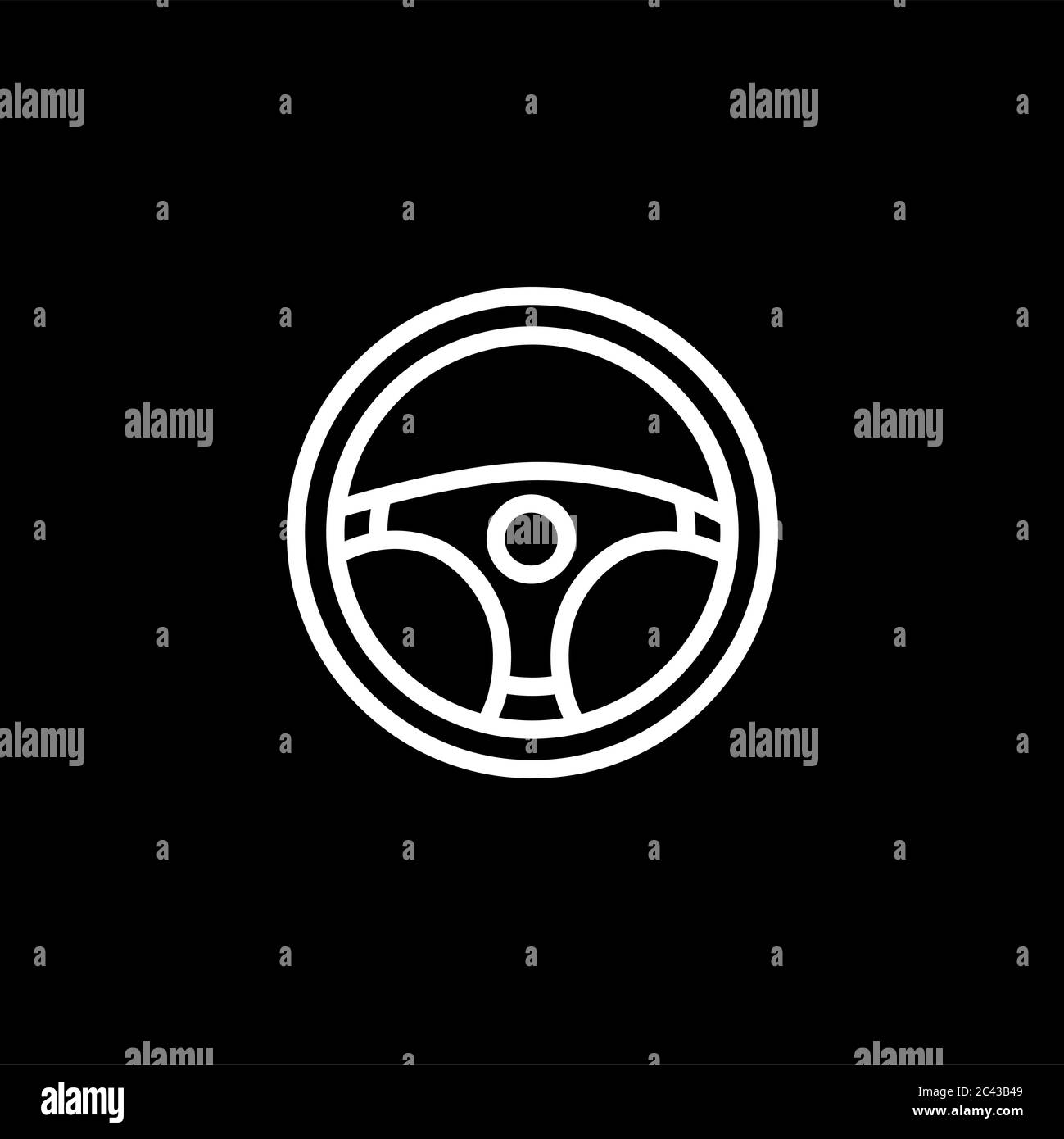 Car Steering Wheel Line Vector On Black Background. Black Flat Style ...