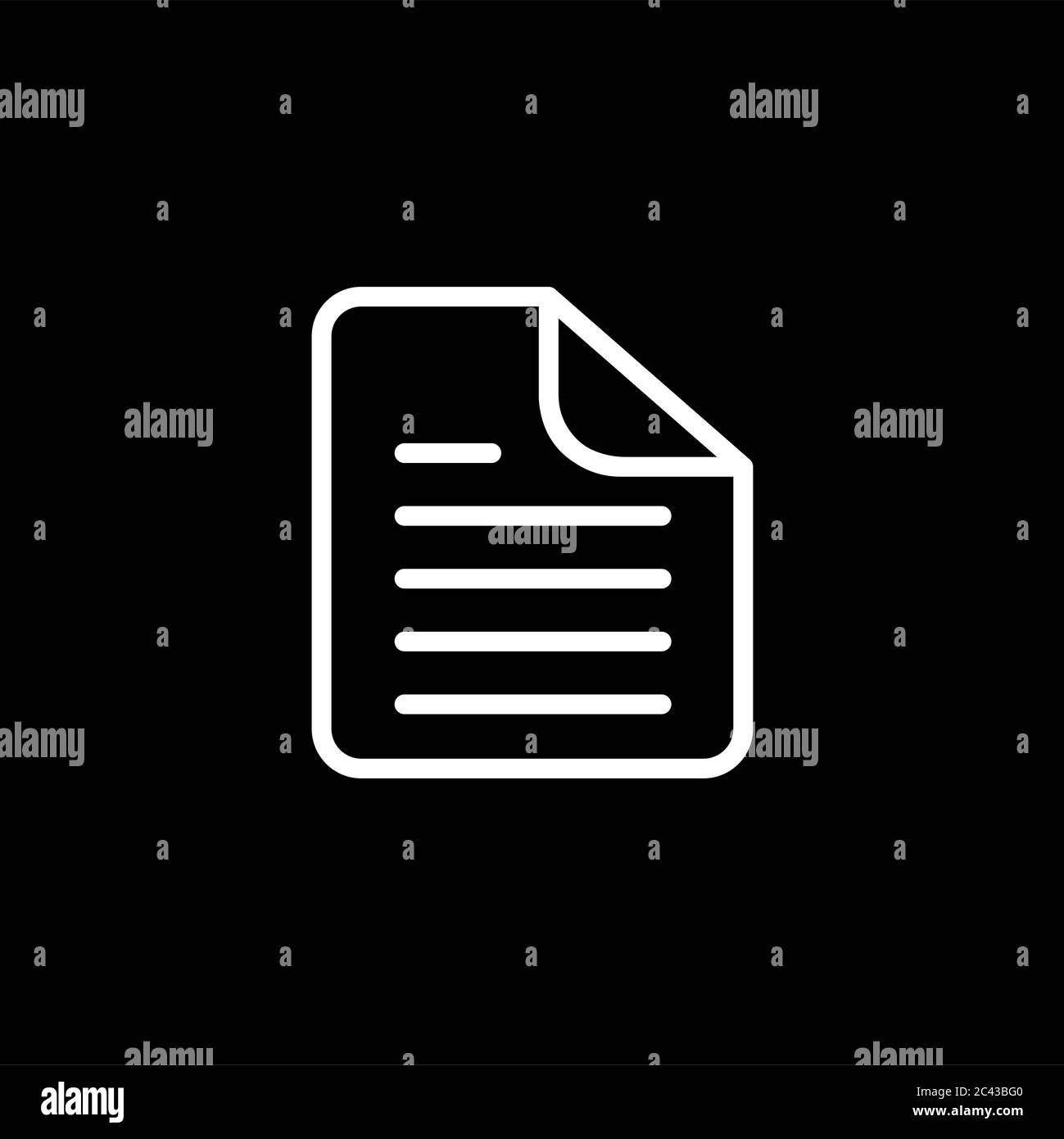 Document Line Icon On Black Background. Black Flat Style Vector ...