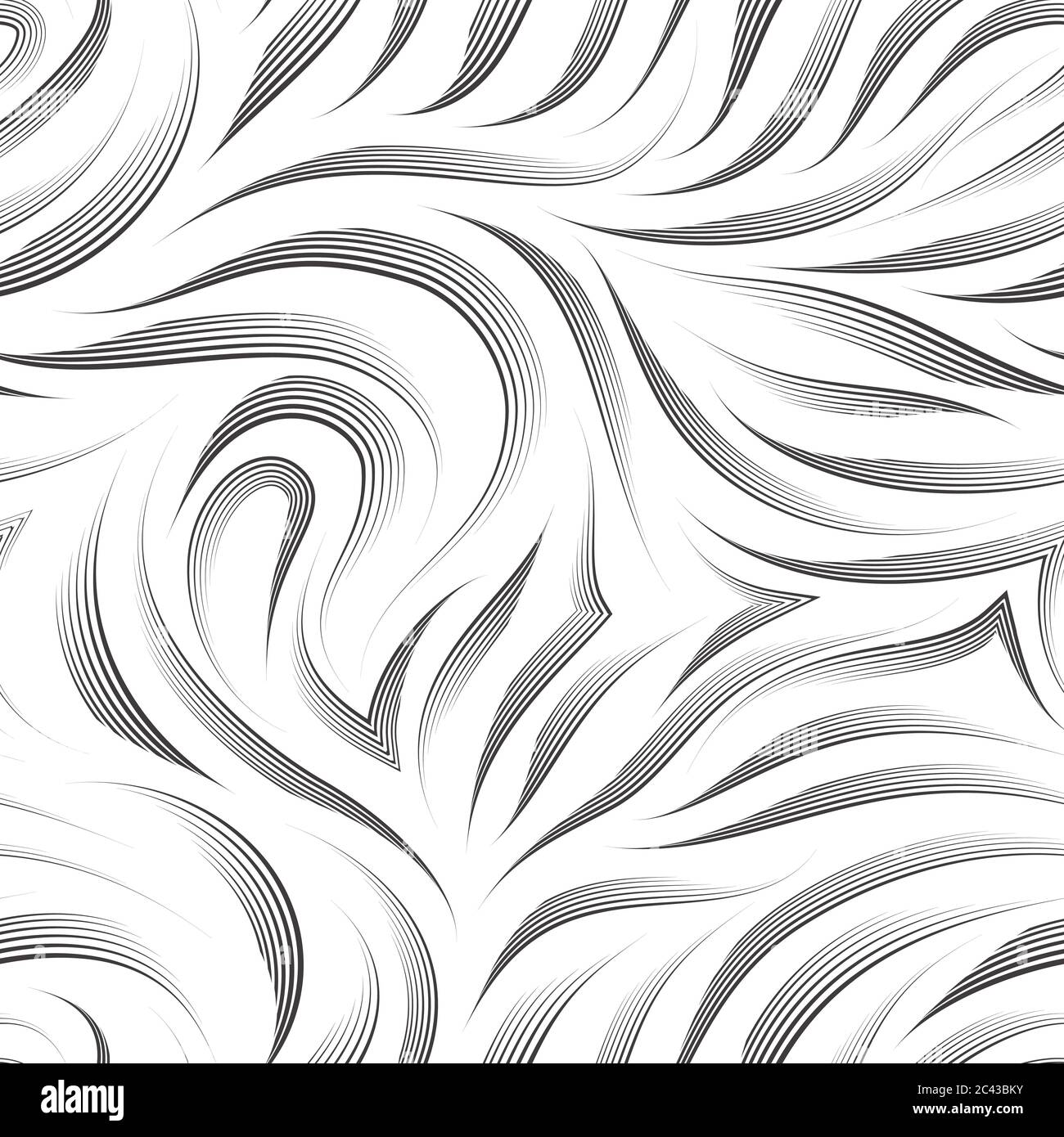 Seamless vector pattern of smooth lines drawn by a black pen on a white ...