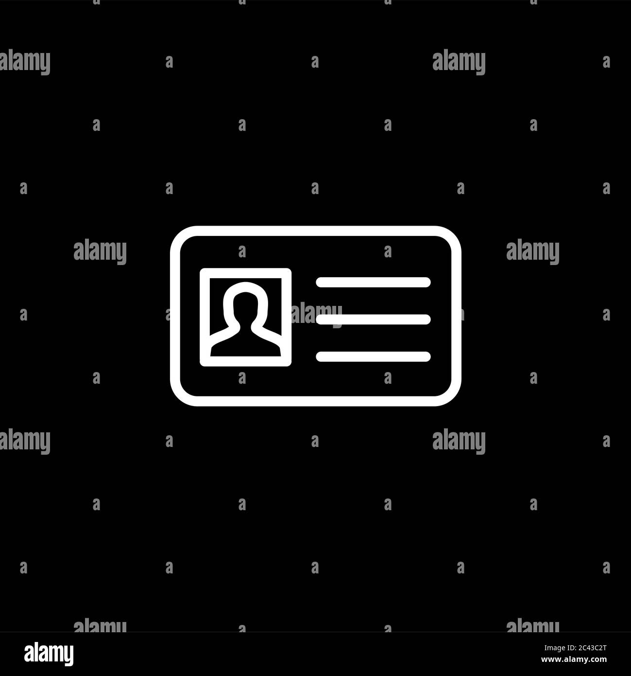 ID Card Line Icon On Black Background. Black Flat Style Vector ...