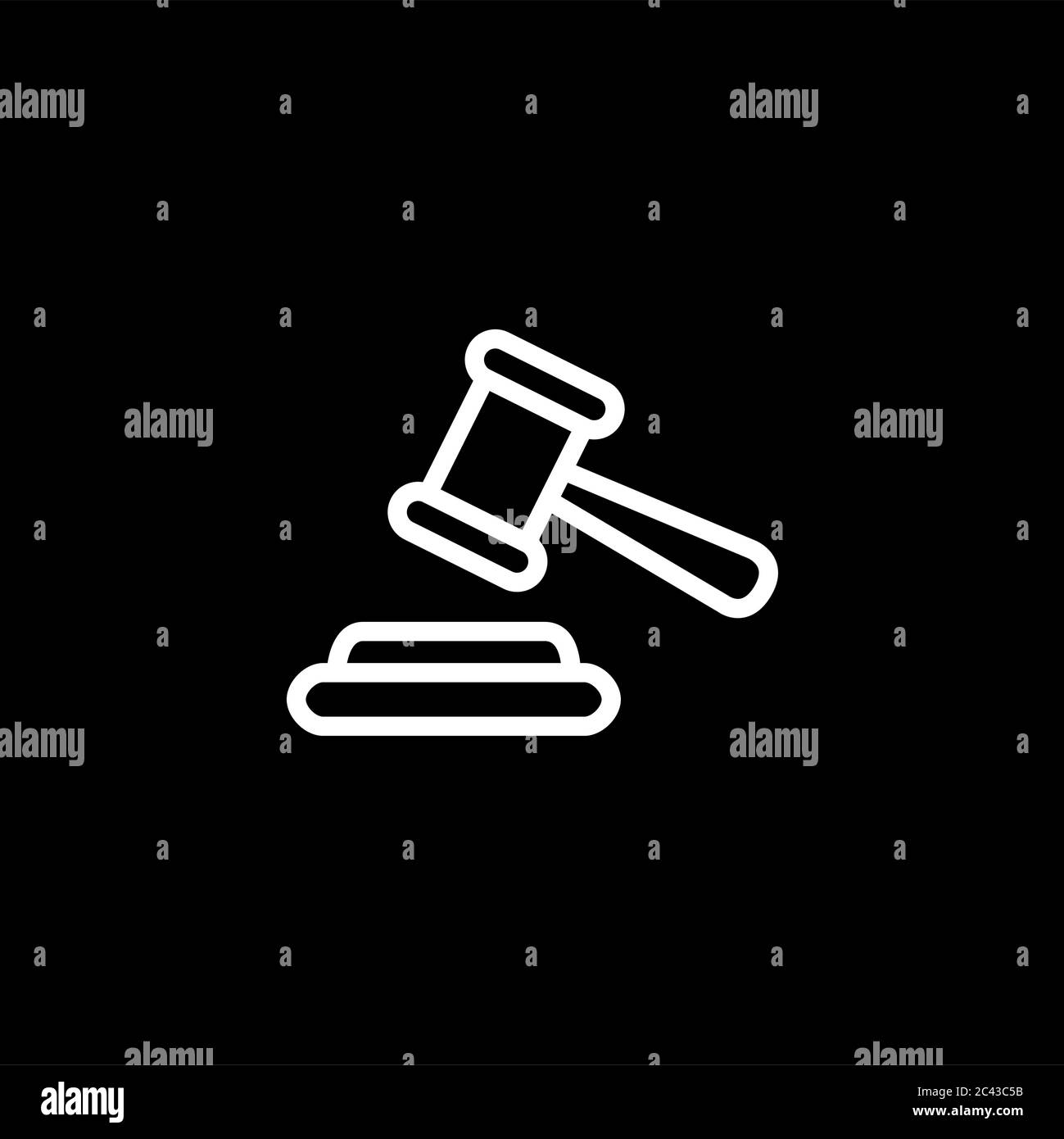 Justice Gavel Line Icon On Black Background. Black Flat Style Vector ...