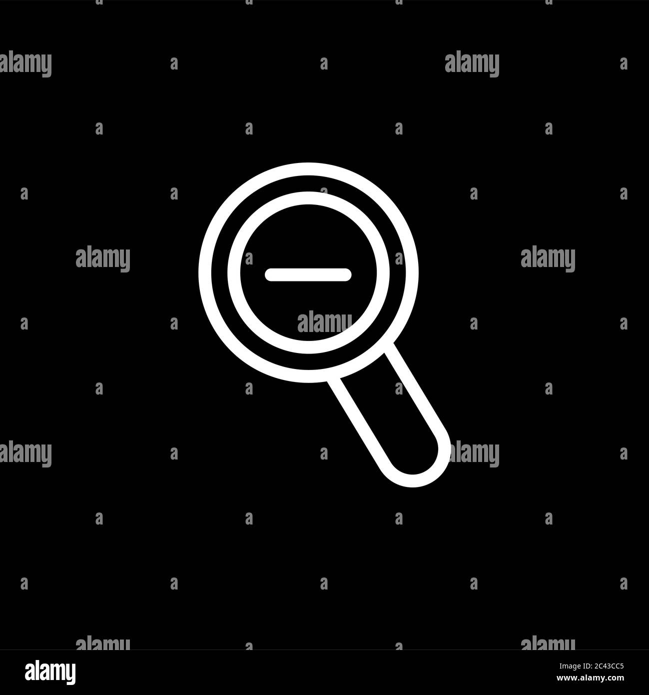 Magnifying Glass Minus Line Icon On Black Background. Black Flat Style ...