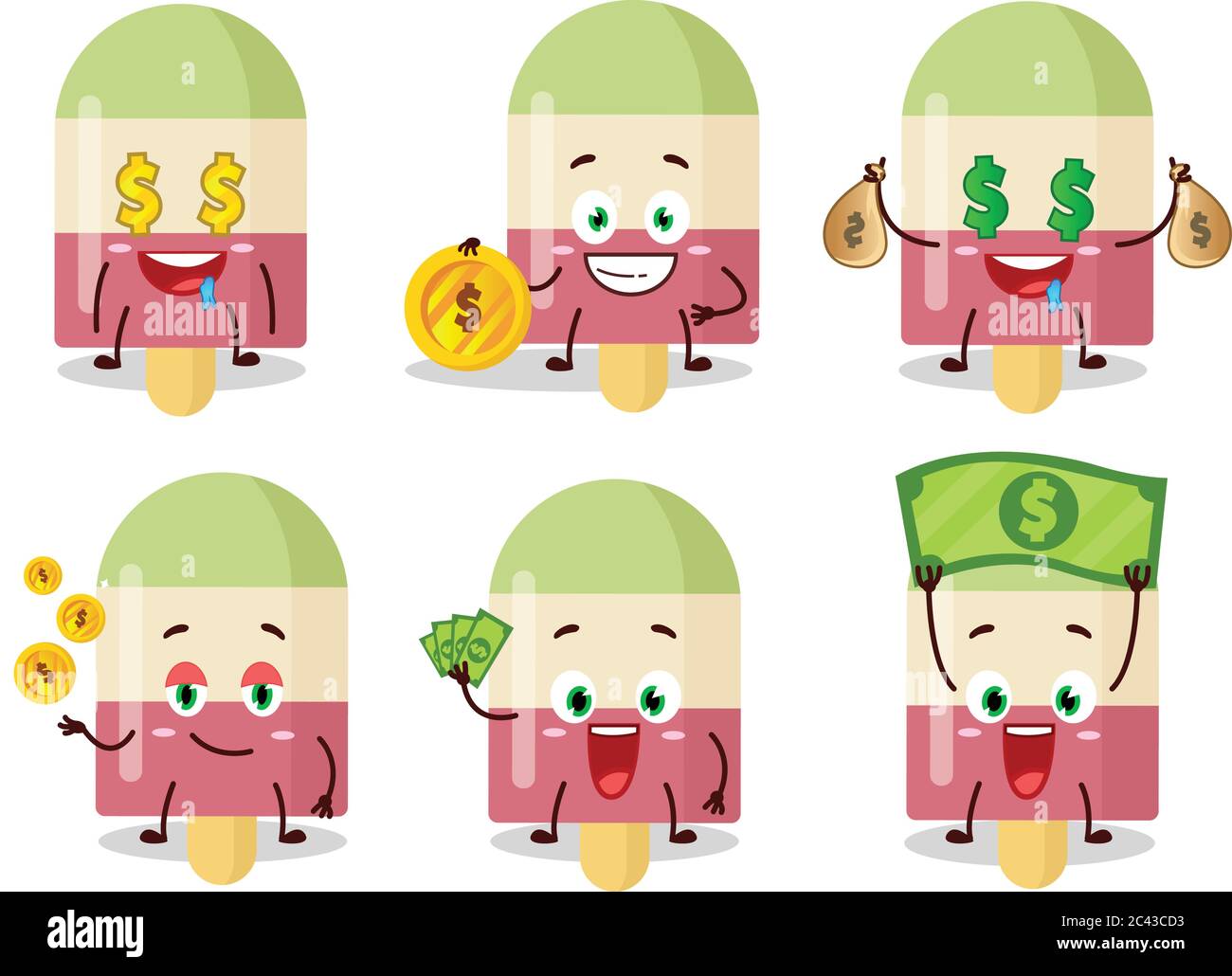 Watermelon ice cream cartoon character with cute emoticon bring money ...