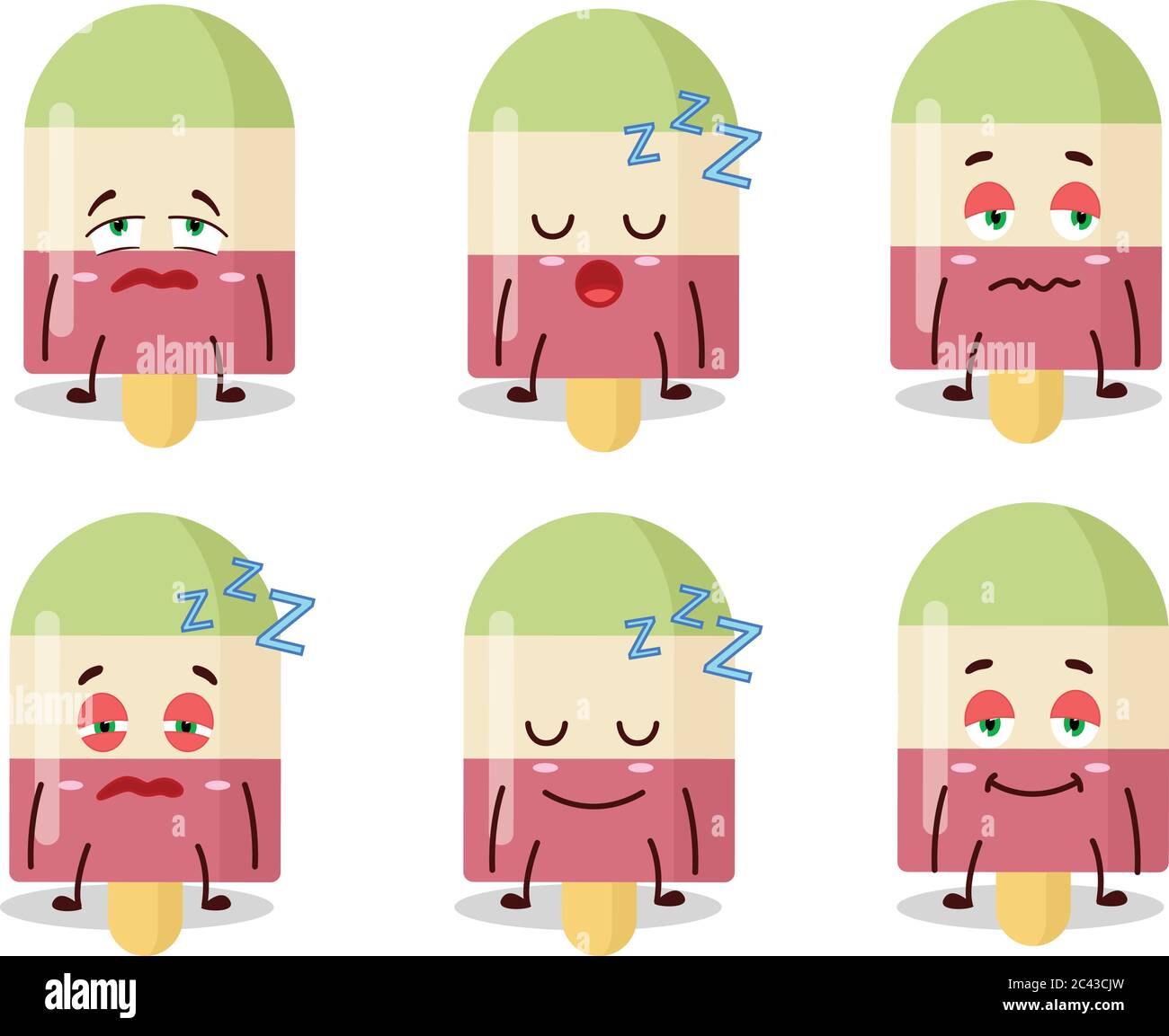 Cartoon character of watermelon ice cream with sleepy expression Stock ...