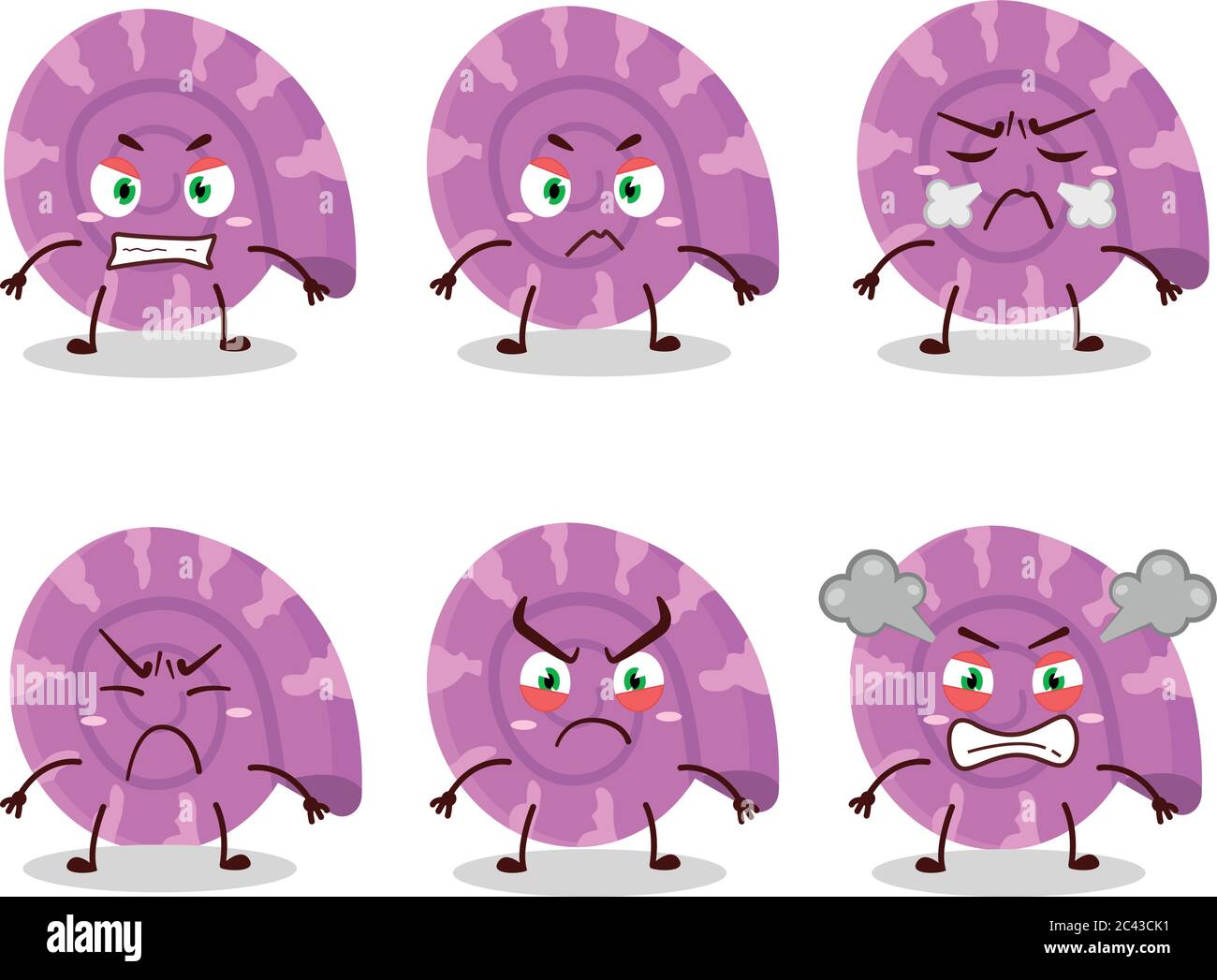 Purple clam cartoon character with various angry expressions Stock ...