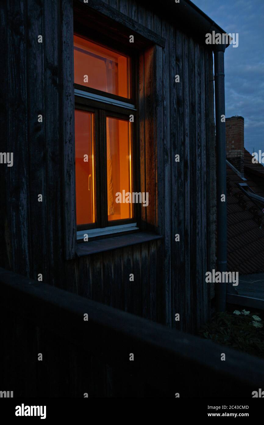 Wooden house at dusk, Brandenburg, Germany Stock Photo - Alamy