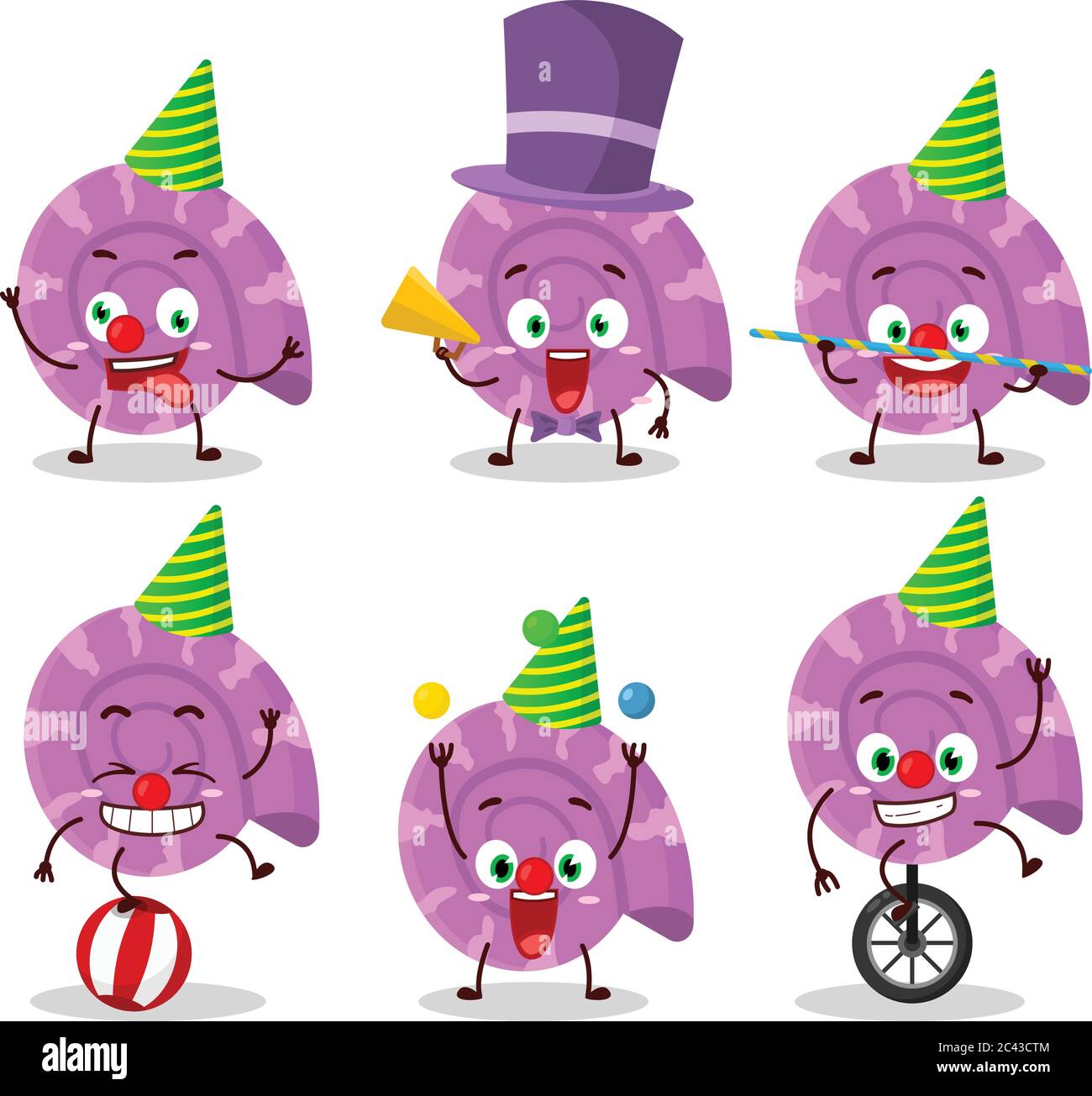 Cartoon character of purple clam with various circus shows Stock Vector ...
