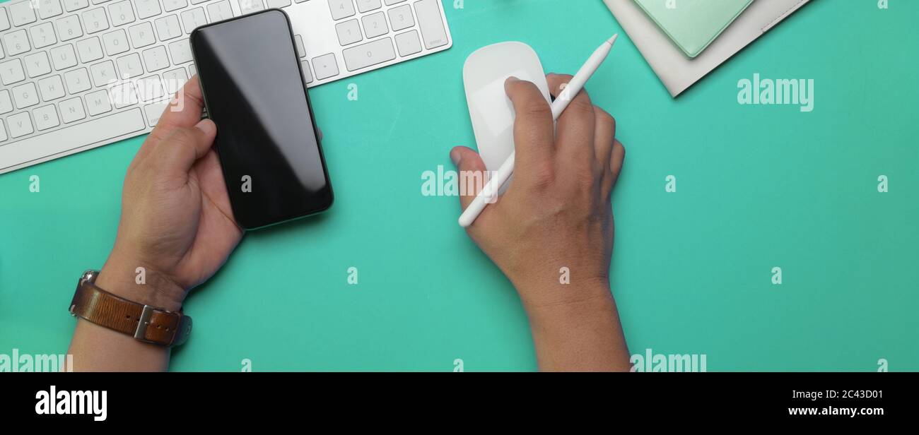 Overhead shot male hand using hi-res stock photography and images - Alamy