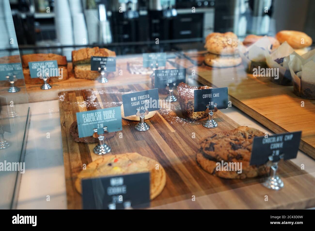 Assortment of bakery displayed in showcase glass box Stock Photo - Alamy