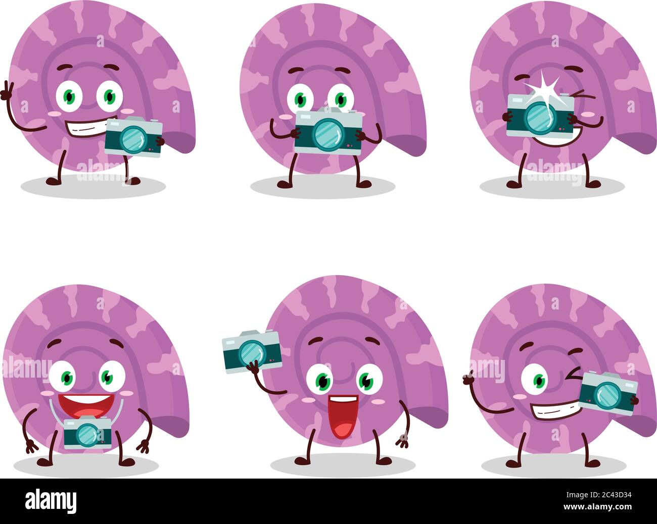 Photographer profession emoticon with purple clam cartoon character ...