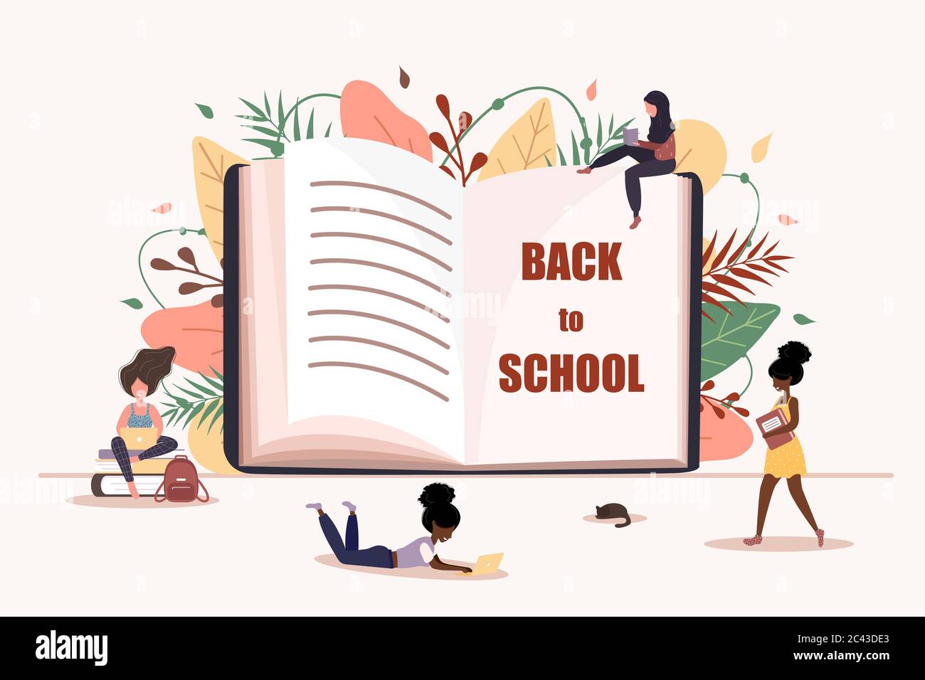 Back to school background. Girls reading a book in her hands. Smart ...