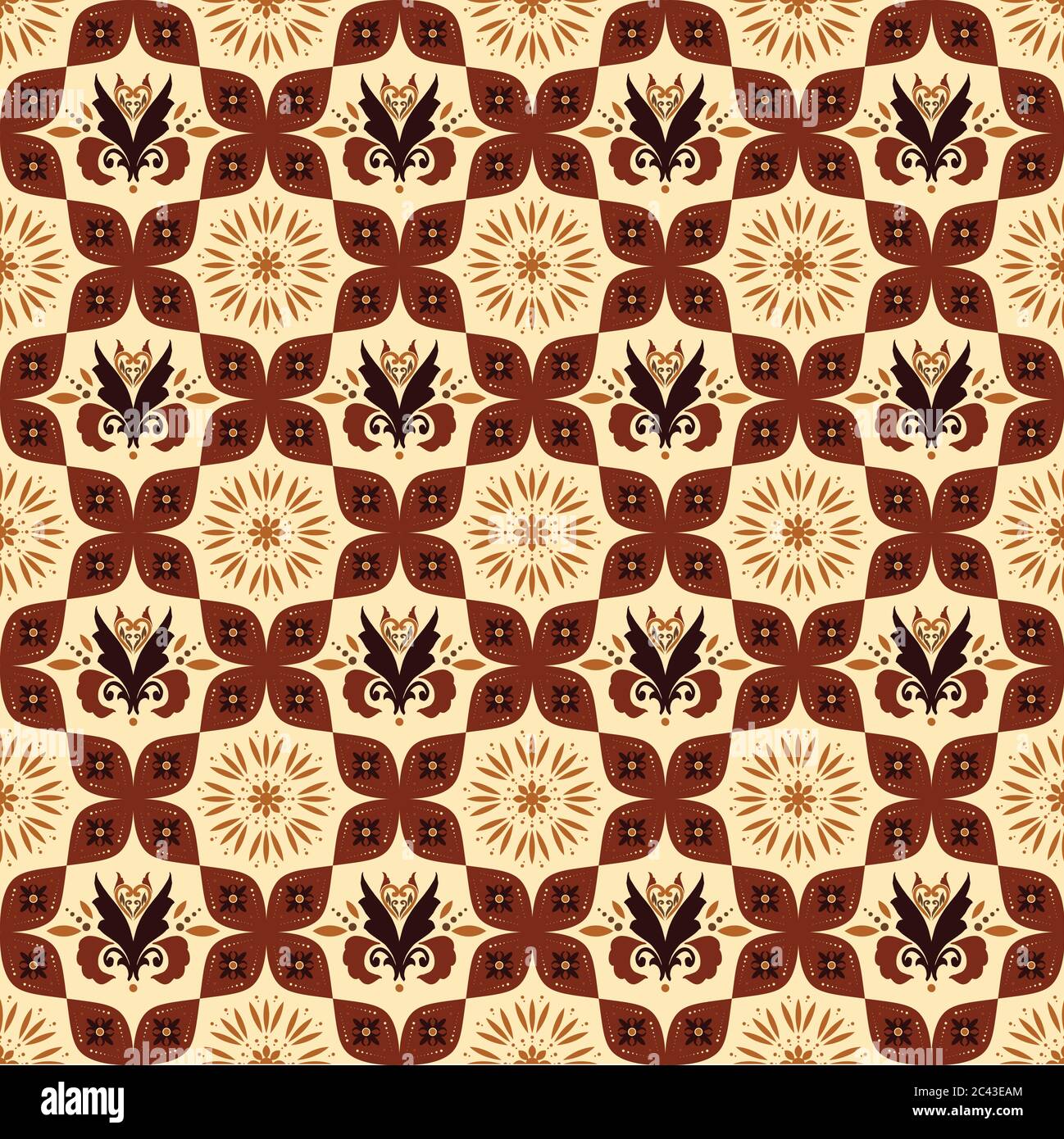 Modern Javanese batik flower pattern with seamless golden brown color ...