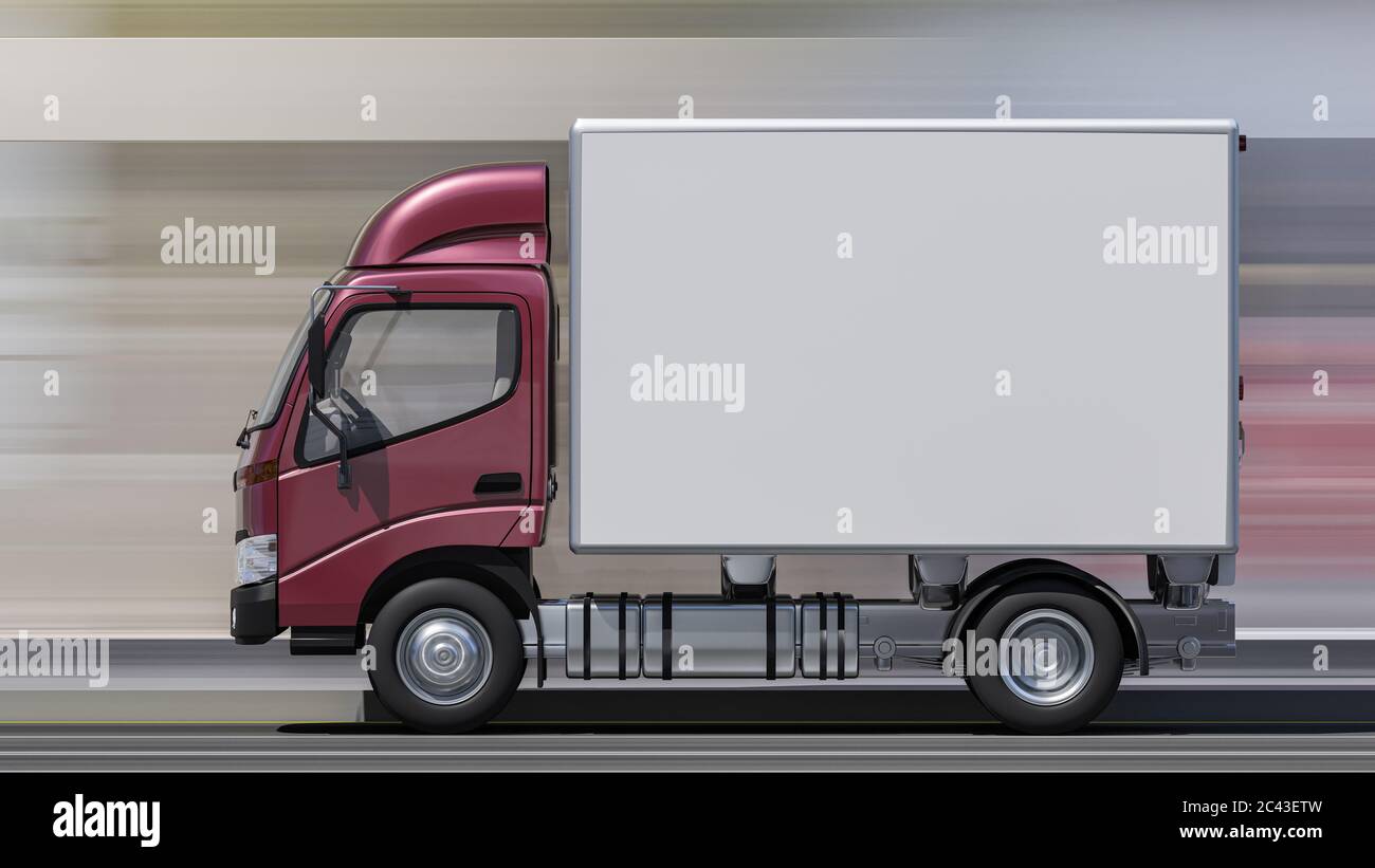Delivery Truck in Motion 3D Rendering Stock Photo - Alamy