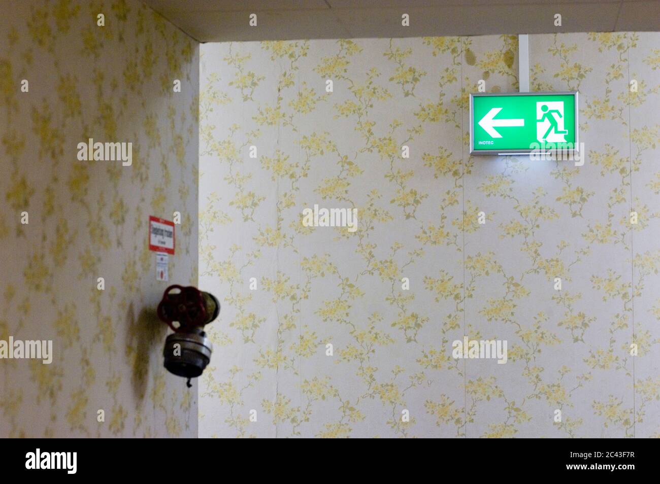 Emergency exit sign in the hallway, Leipzig, Saxony, Germany Stock ...