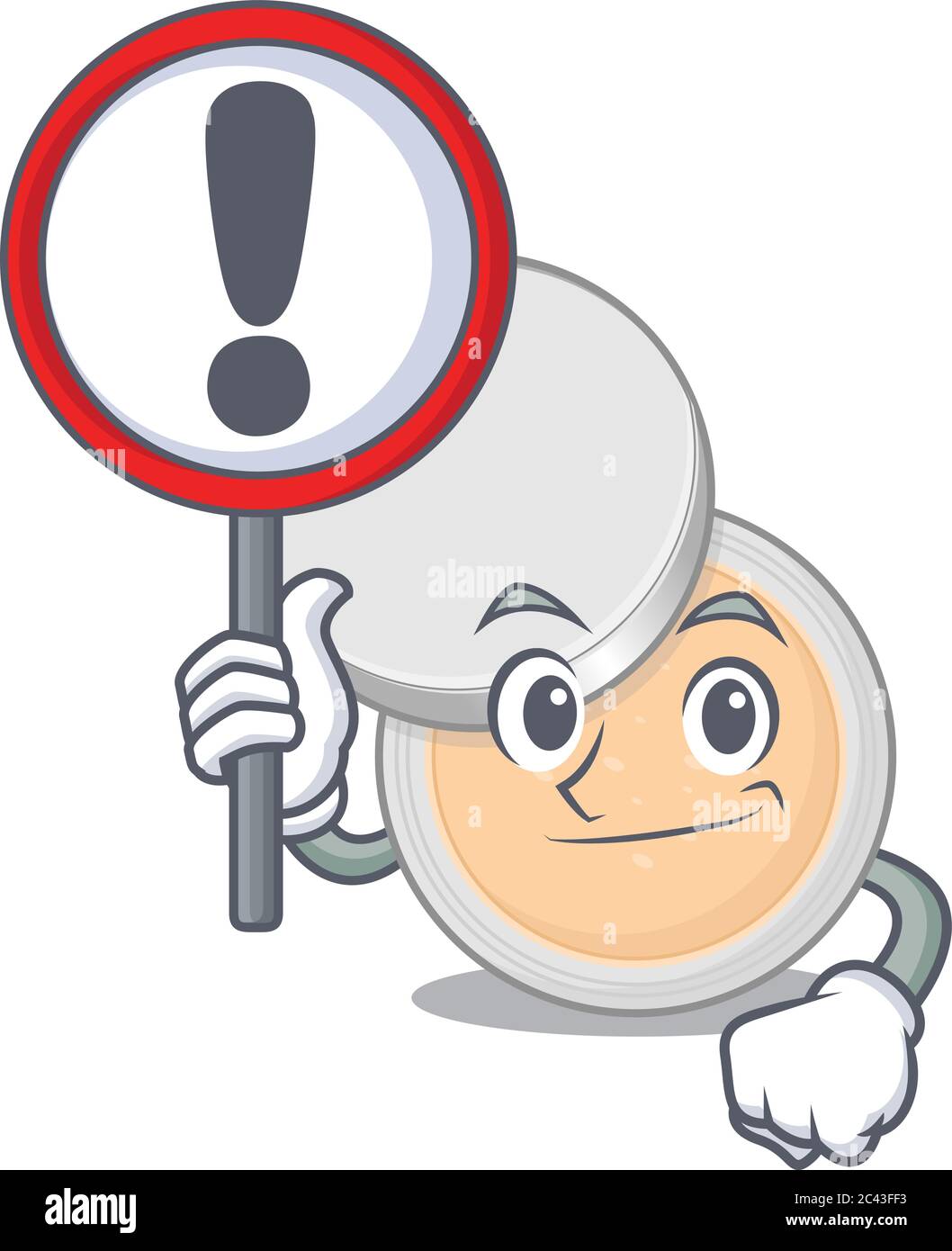 A cartoon icon of jar powder makeup with a exclamation sign board Stock ...