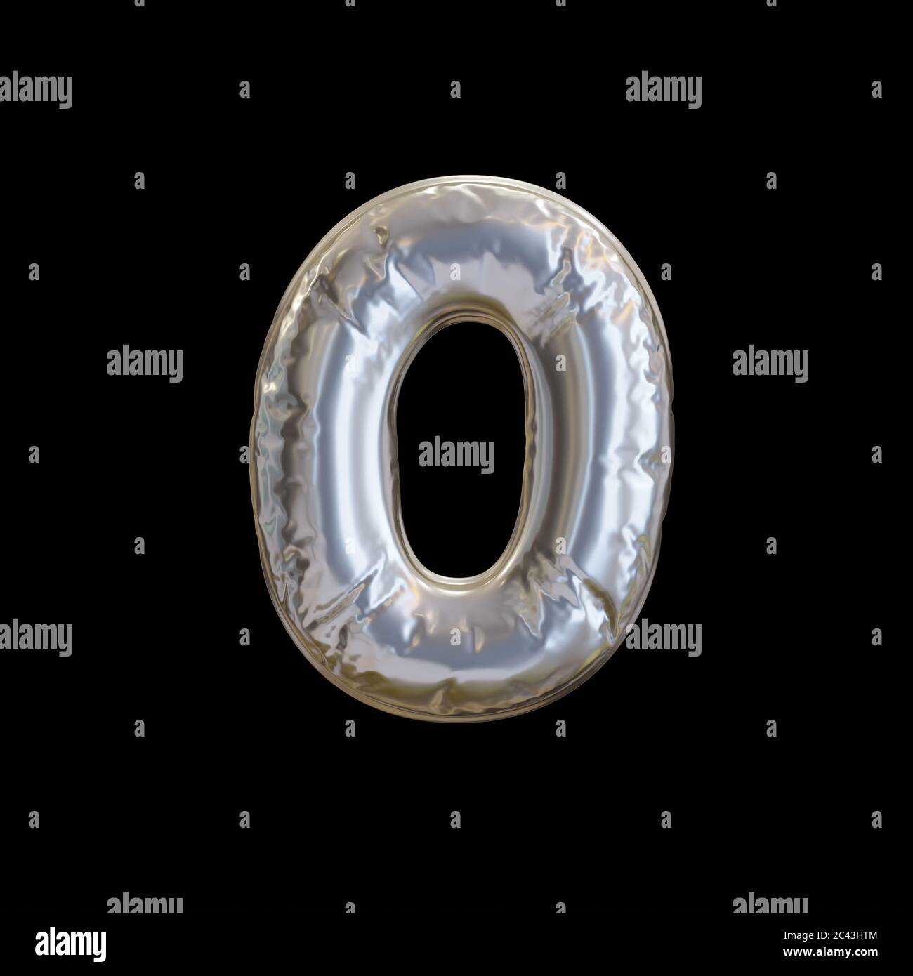 Silver Balloon Number 0, Realistic 3D Rendering on a black background ...