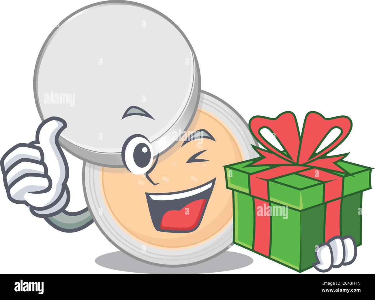 Jar powder makeup cartoon character concept with a big gift box Stock ...