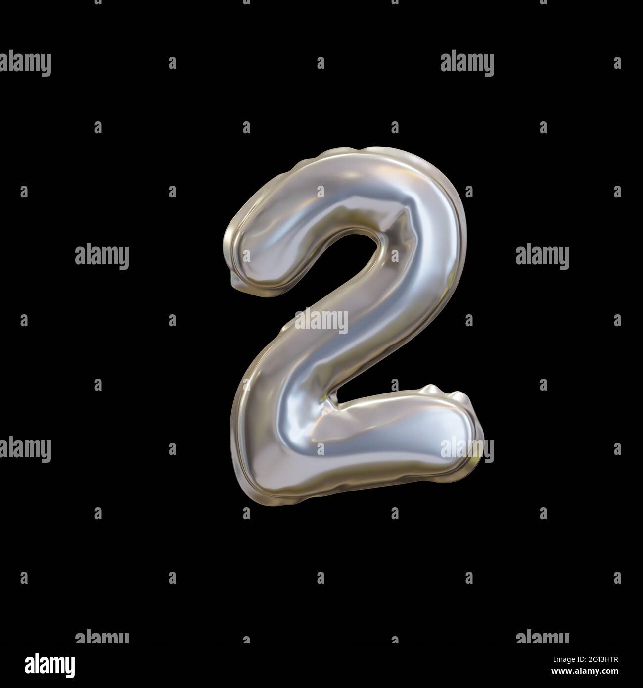 Silver Balloon Number 2, Realistic 3D Rendering on a black background ...