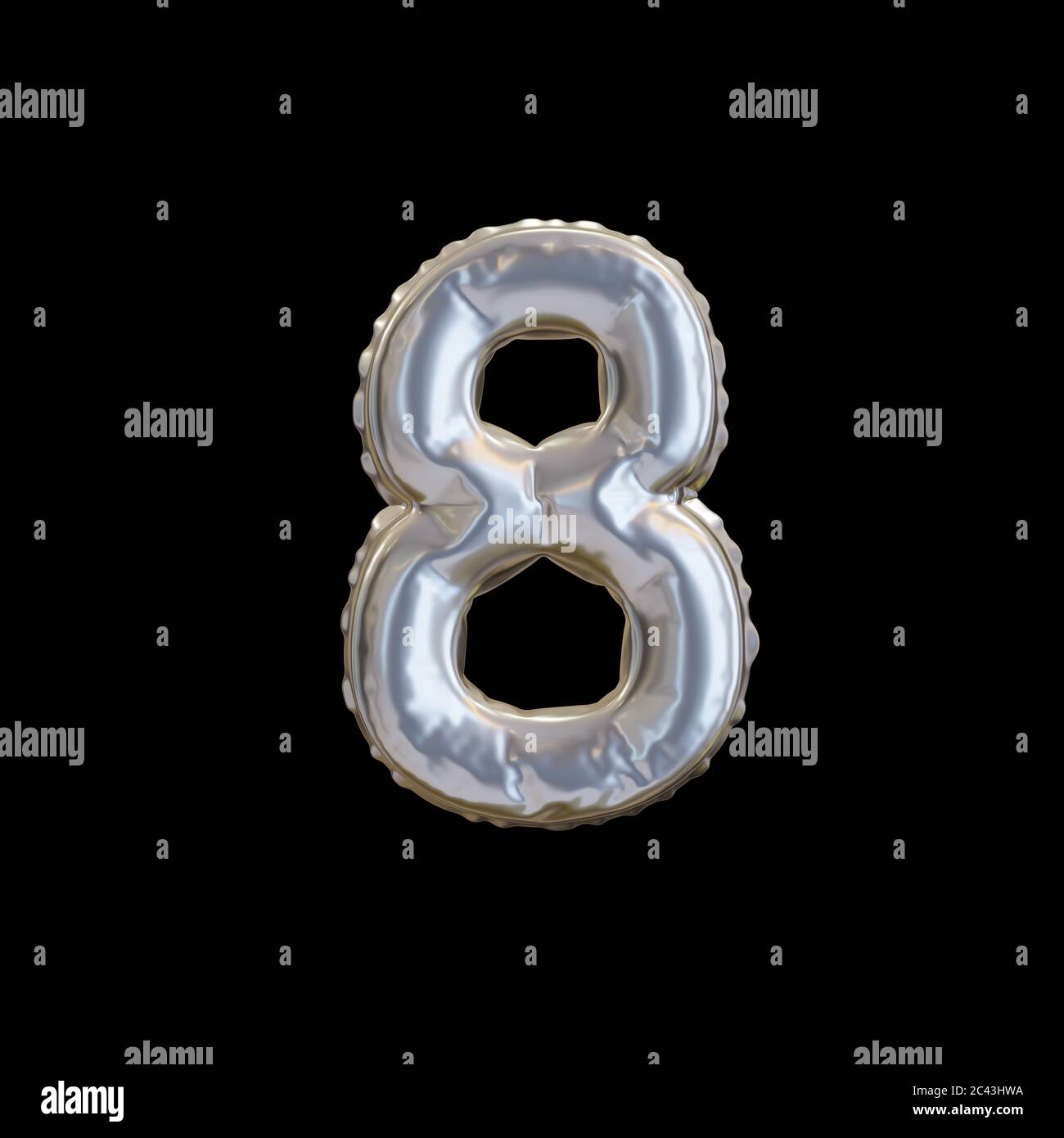 Silver Balloon Number 8, Realistic 3D Rendering on a black background ...