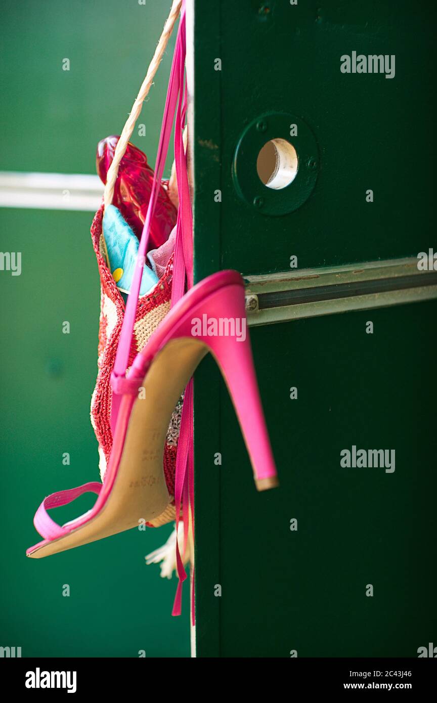 High heels on the wardrobe - clothing Stock Photo - Alamy