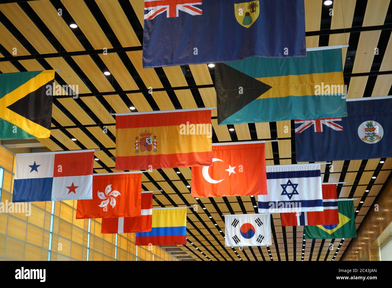 hanging flags of multi nations Stock Photo - Alamy