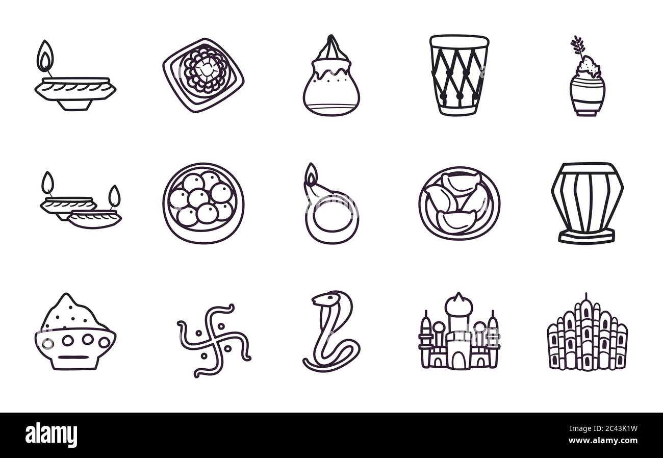 Raksha bandhan line style icon set design, Indian holiday celebration ...