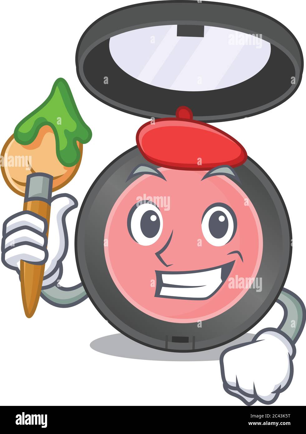 Pink blusher artist cartoon picture style paint a landscape using a ...