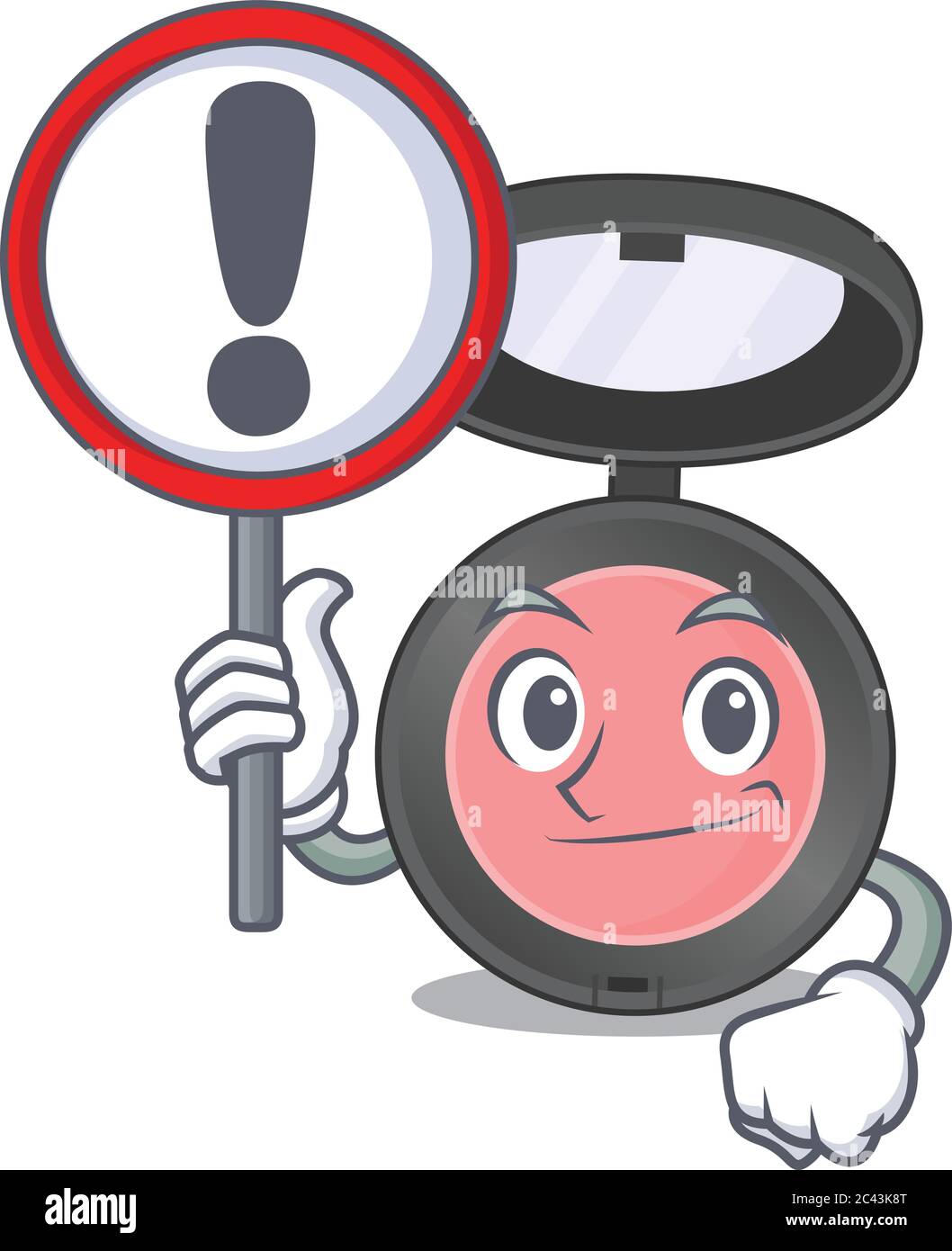 A cartoon icon of pink blusher with a exclamation sign board Stock ...