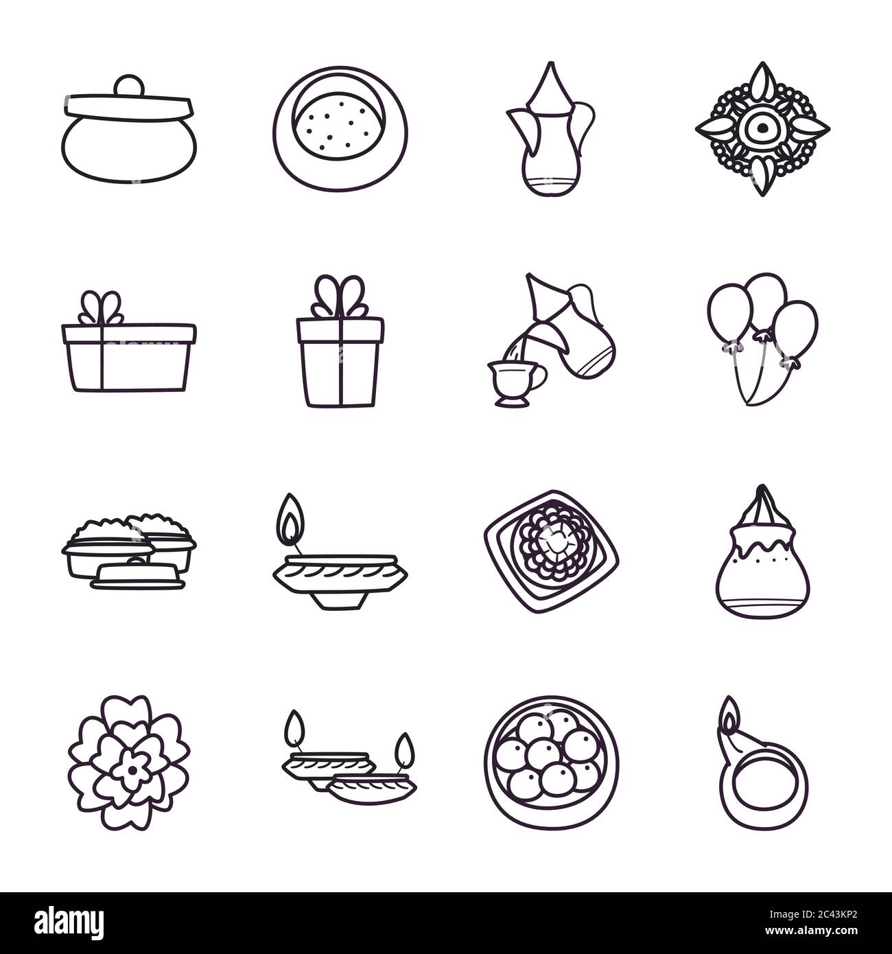 Raksha bandhan line style icon set design, Indian holiday celebration ...