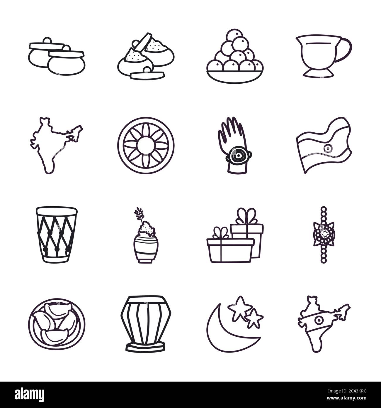 Raksha bandhan line style icon set design, Indian holiday celebration ...