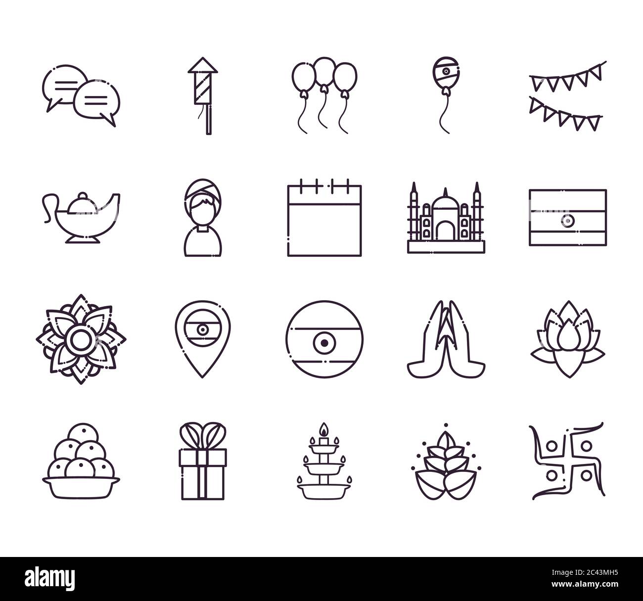 Indian line style icon set design, Culture travel india country asia ...