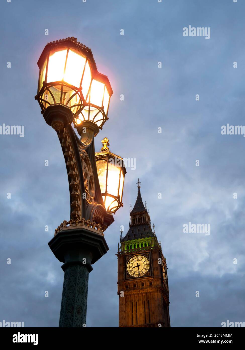 Big Ben and street lamp at dusk, London, Great Britain Stock Photo - Alamy